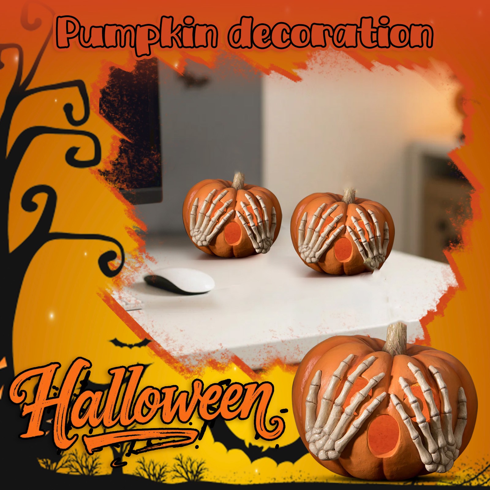 Peek-A-Boo Halloween Pumpkin Lantern - Orange Paper Pulp Decor with ...
