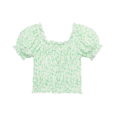 Wonder Nation Girls Short Sleeve Smocked Top, Sizes 4-18 & Plus ...
