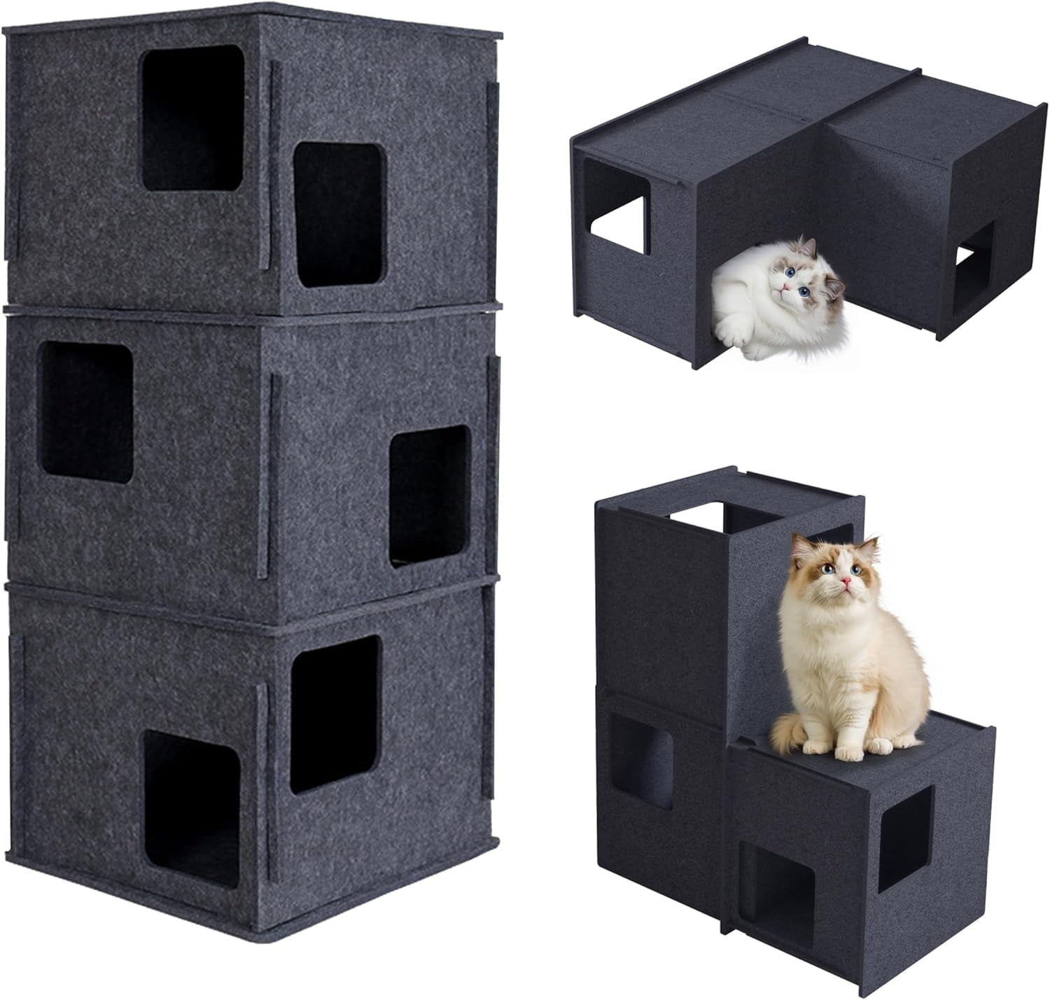 Peekaboo Cat Houses for Indoor Cats 3-Storey Felt Cardboard Cat House ...