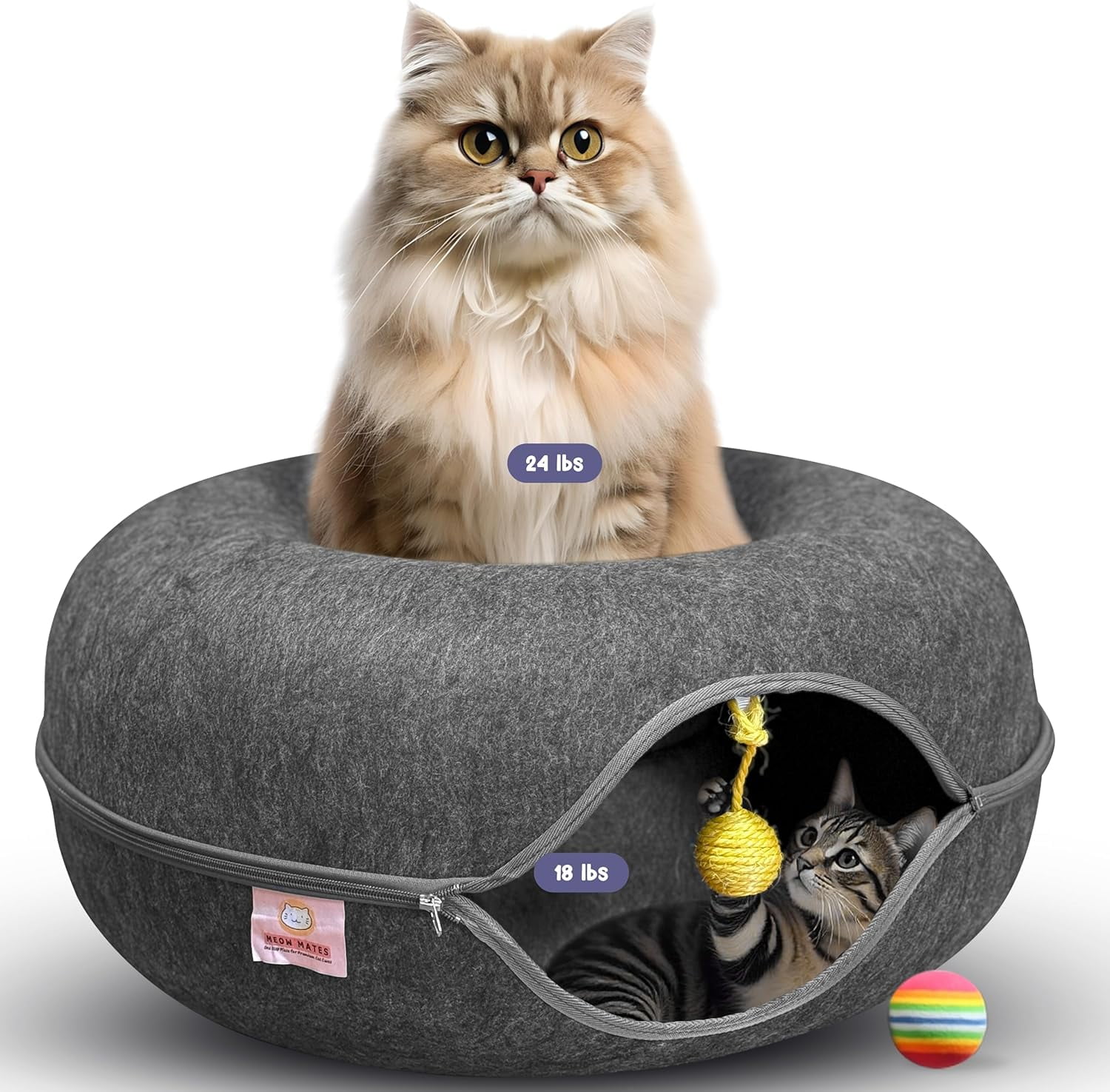 Peekaboo Cat Tunnel Bed with Hanging Ball Toy – Large Cat Tunnels for ...