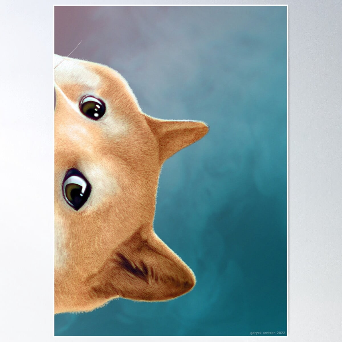 Peekaboo Doge - Cyan Poster Wall Art, Modern Wall Decor For Living Room ...