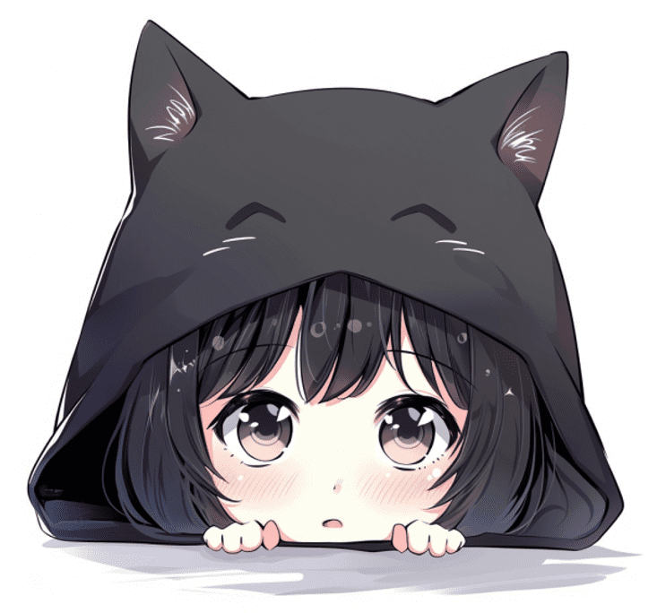 Peeking Anime Girl with Black Cat Hat Car Decal, Waterproof Kawaii Cute ...
