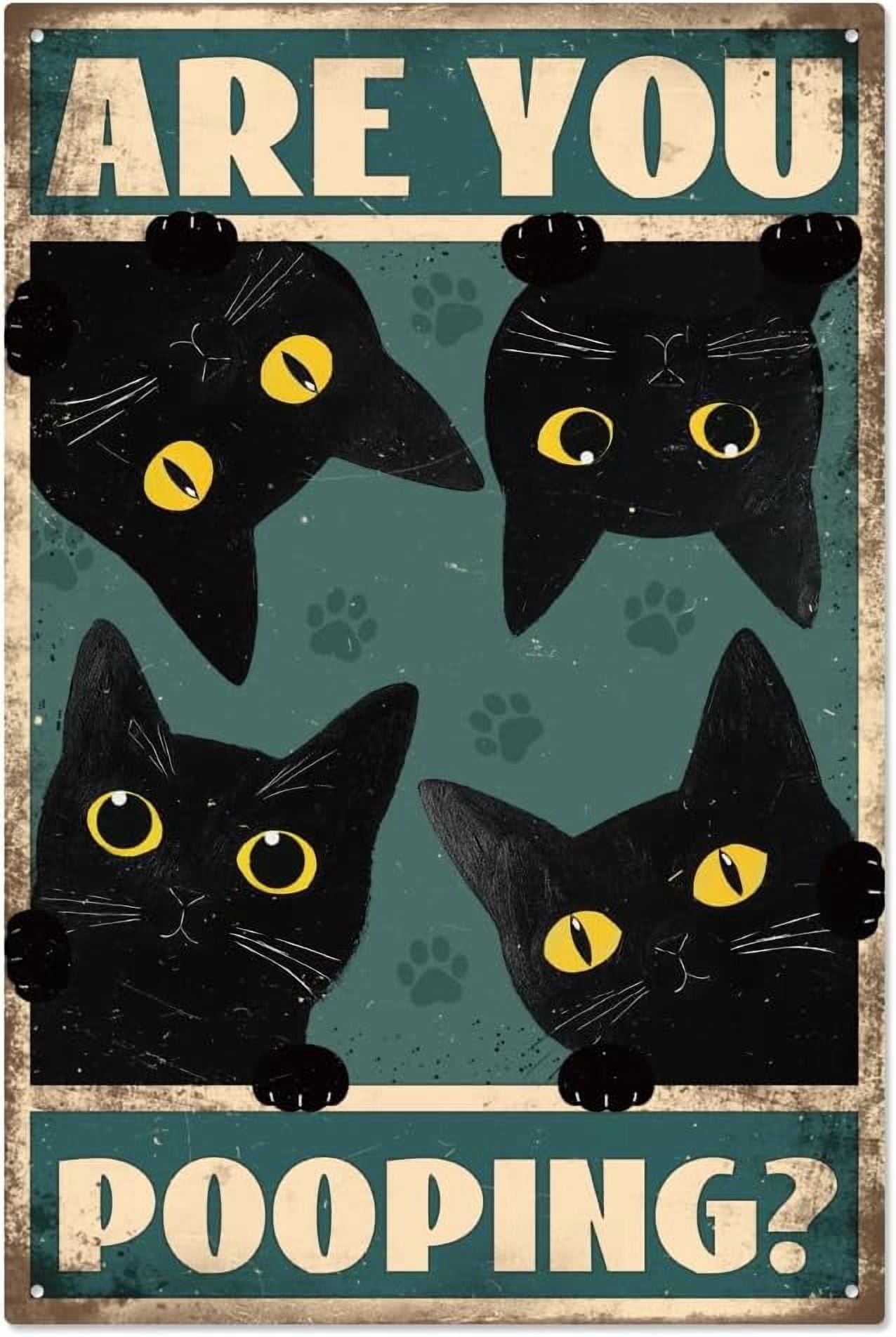 Peeking Black Cat Funny Metal Tin Sign 7.9x11.8 Inch Are You Pooping ...