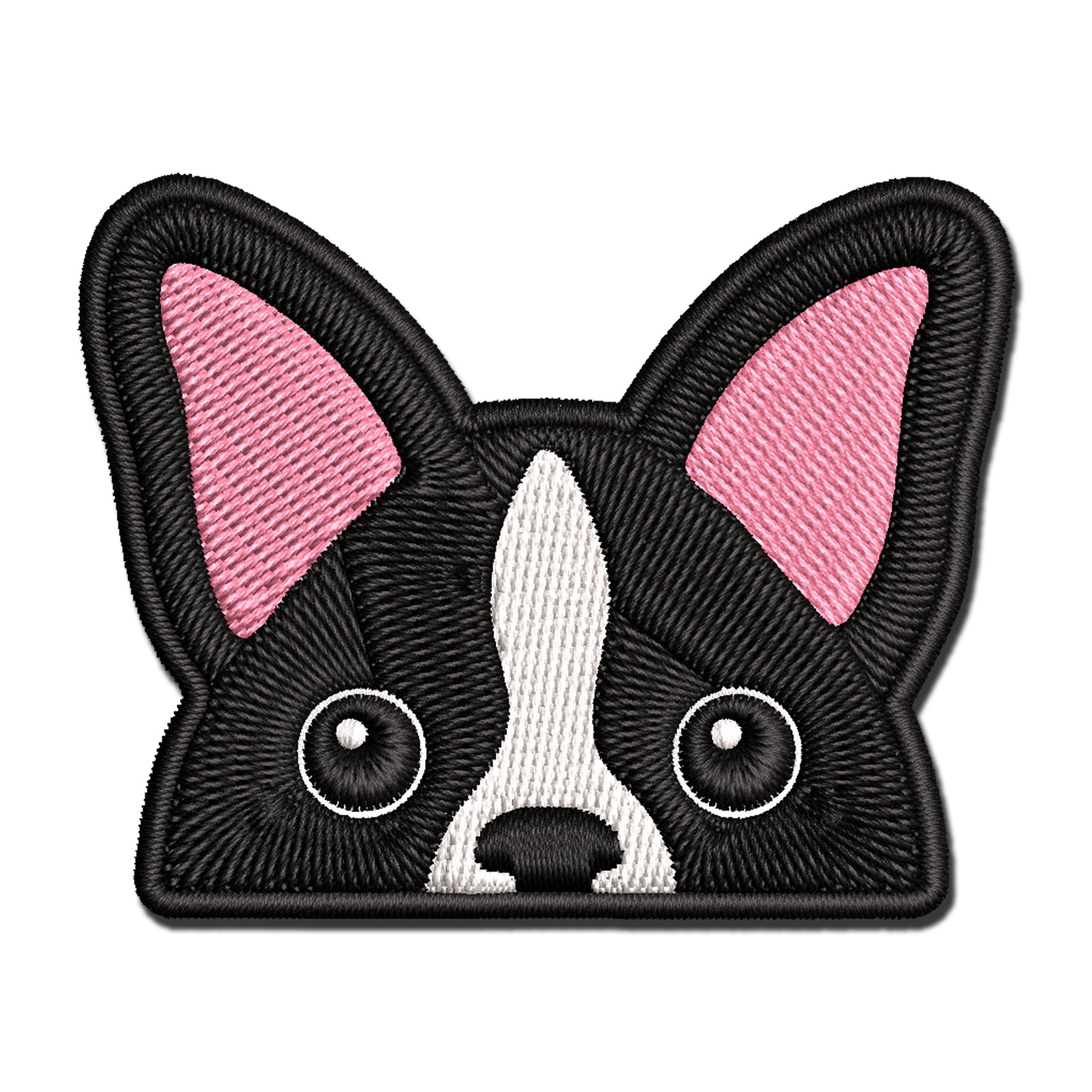 Peeking Boston Terrier Dog Applique Multi-Color Embroidered Iron-On Patch - 3 Inch Medium ...