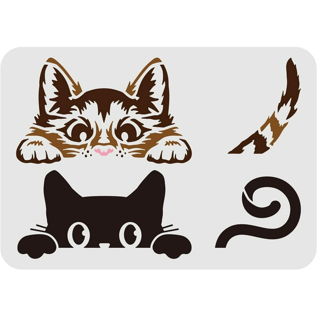 Peeking Cat Painting Stencil 11.7x8.3inch Reusable Cute Cat Drawing ...
