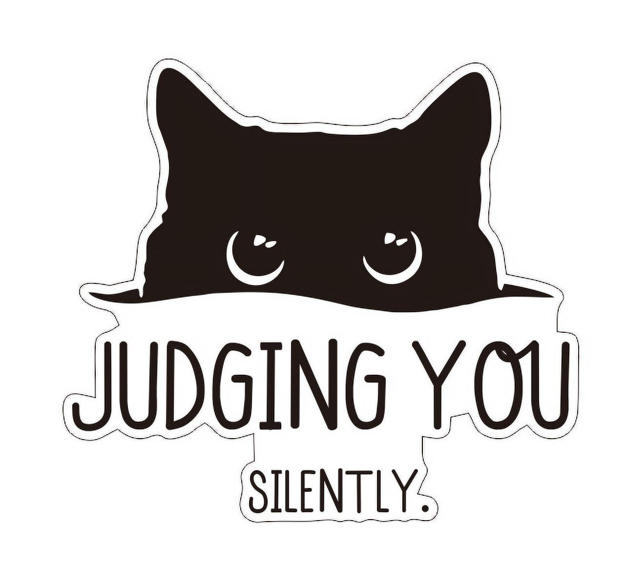 Peeking Curious Black Cat with Words "Judging You Silently" Car Decal ...