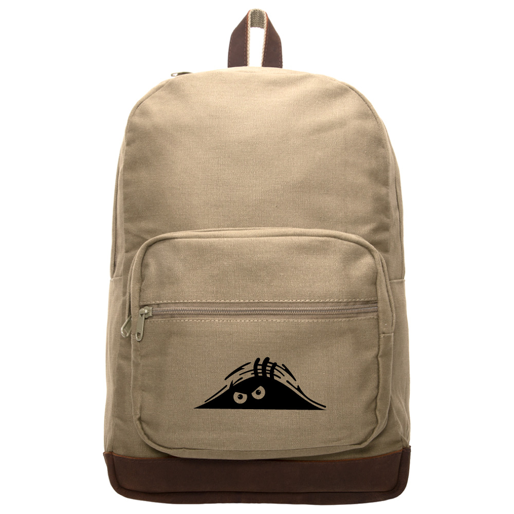 Peeking Monster Scary Eyes Teardrop Backpack With Leather Bottom Khaki ...