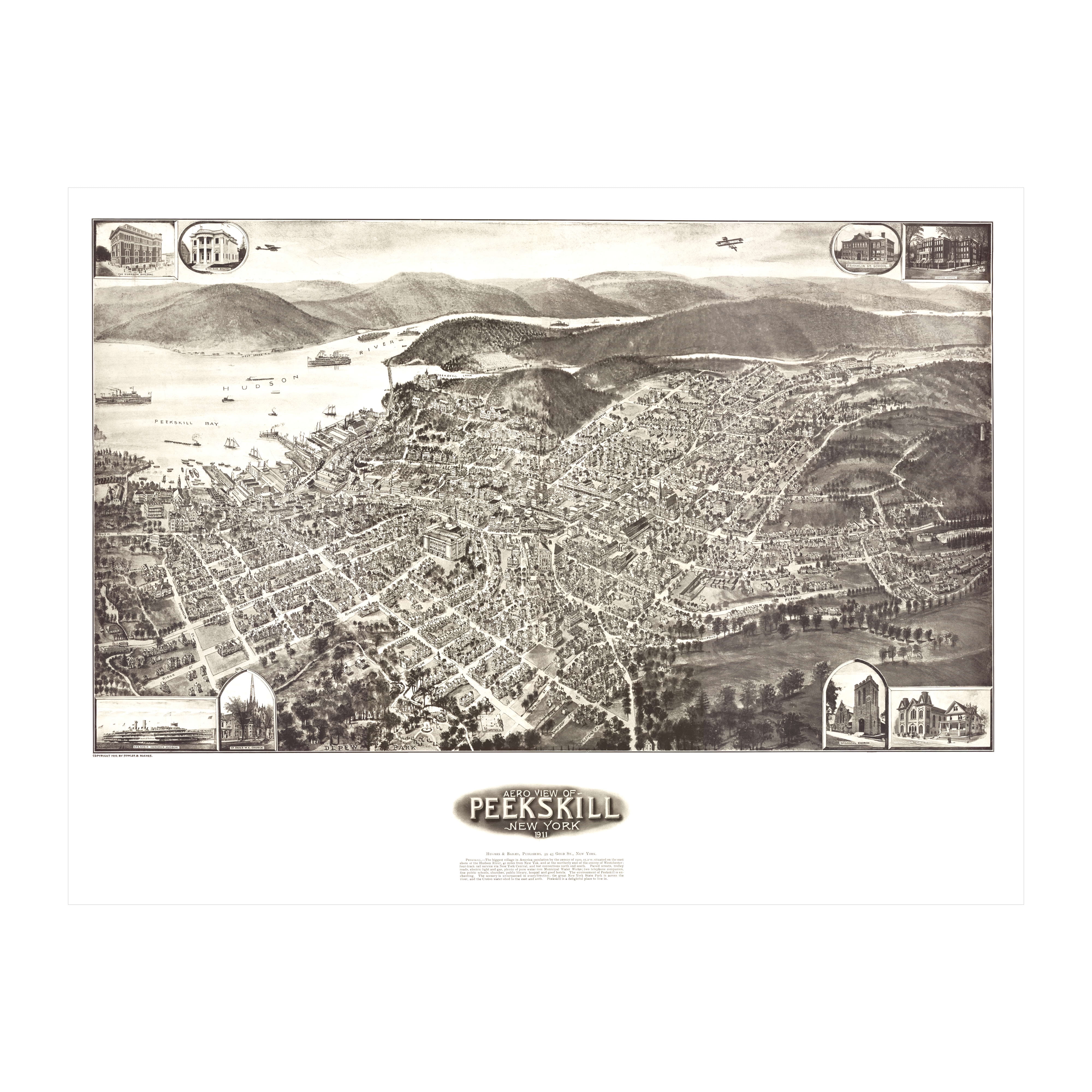Peekskill Art, 1911 Vintage Map of Peekskill New York, NY History Wall ...