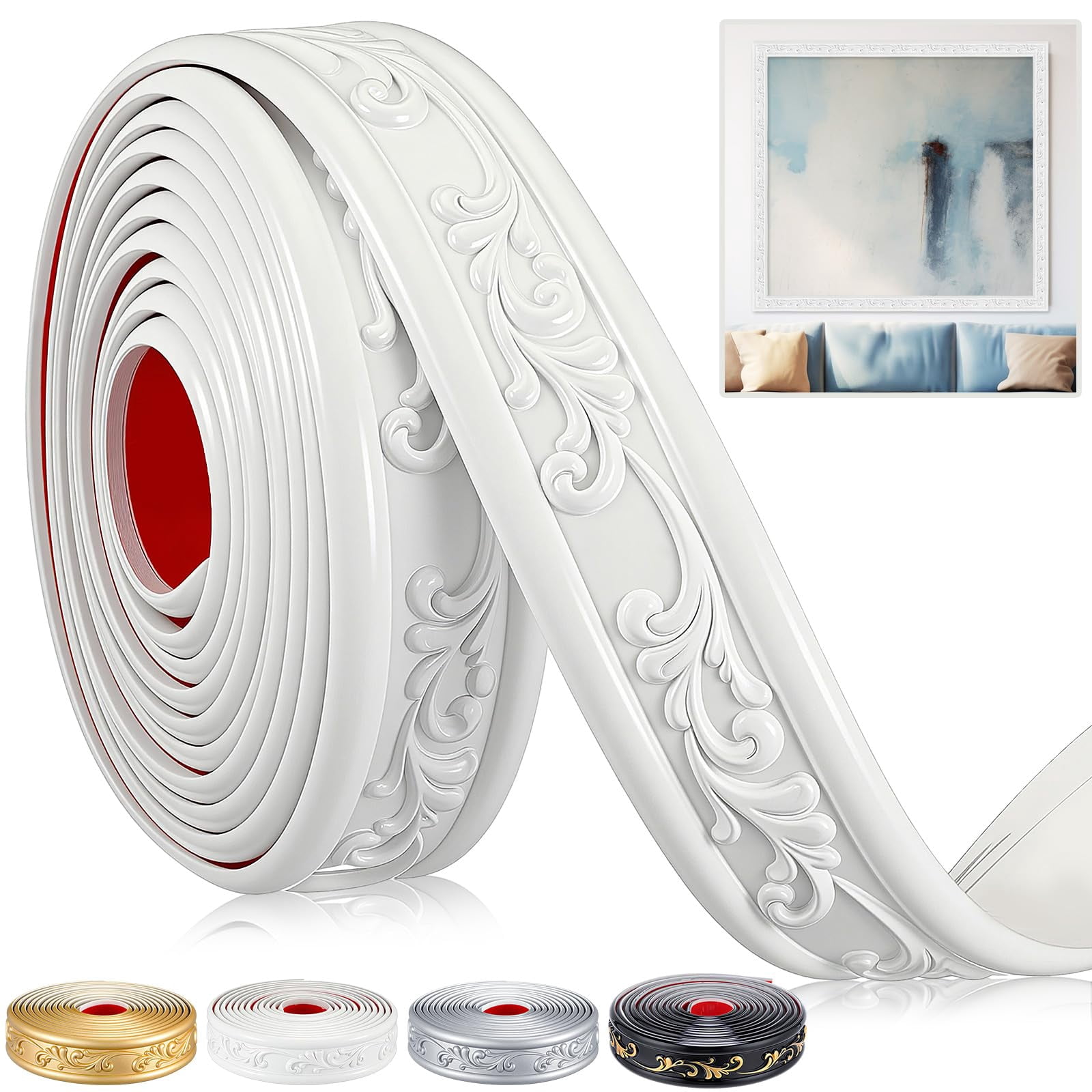 Peel And Stick PVC Crown Molding Trim, White 13.1 ft X 1.8", Home Decor ...