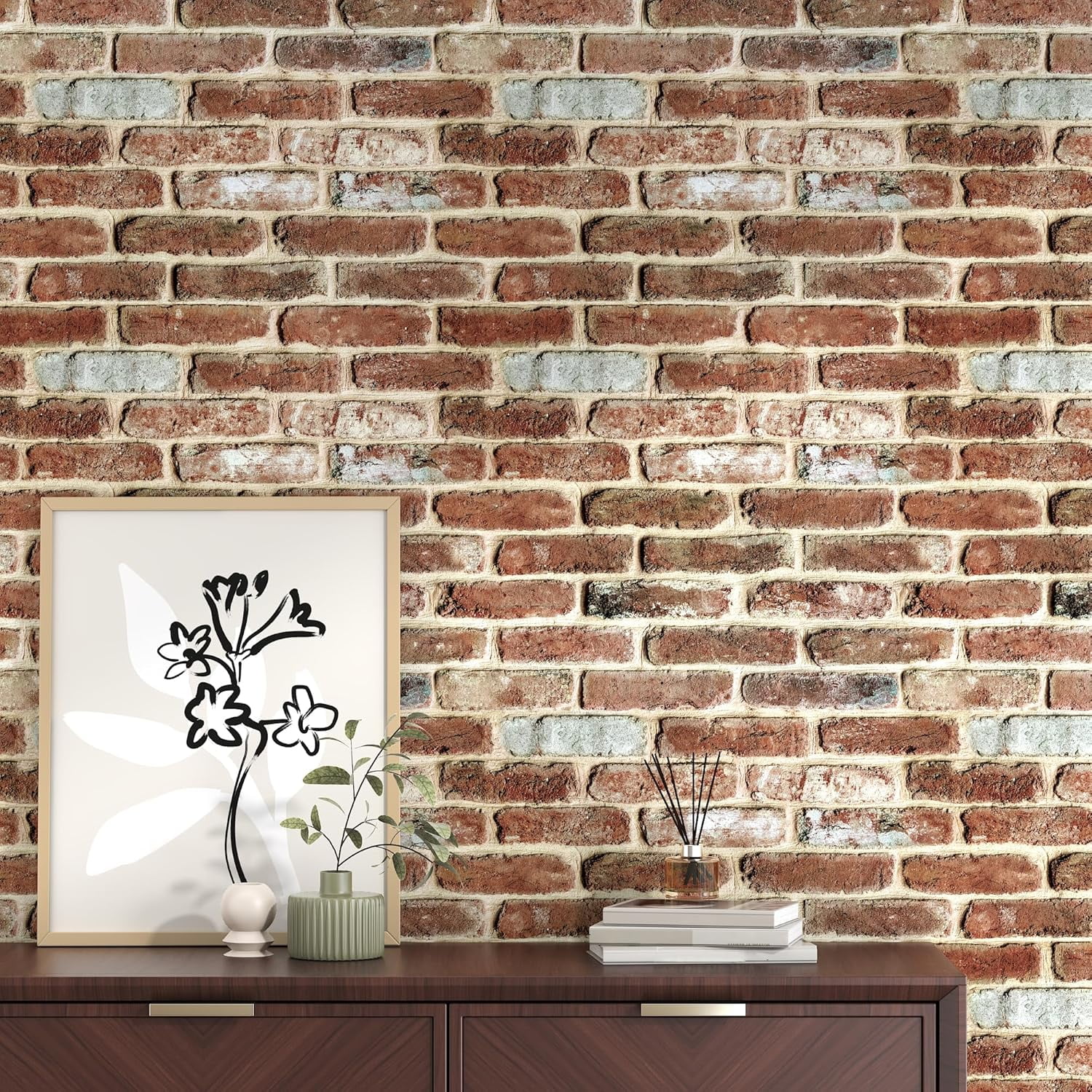 Peel And Stick Waterproof Vinyl Wallpaper Red Brick 3D Faux Brick ...