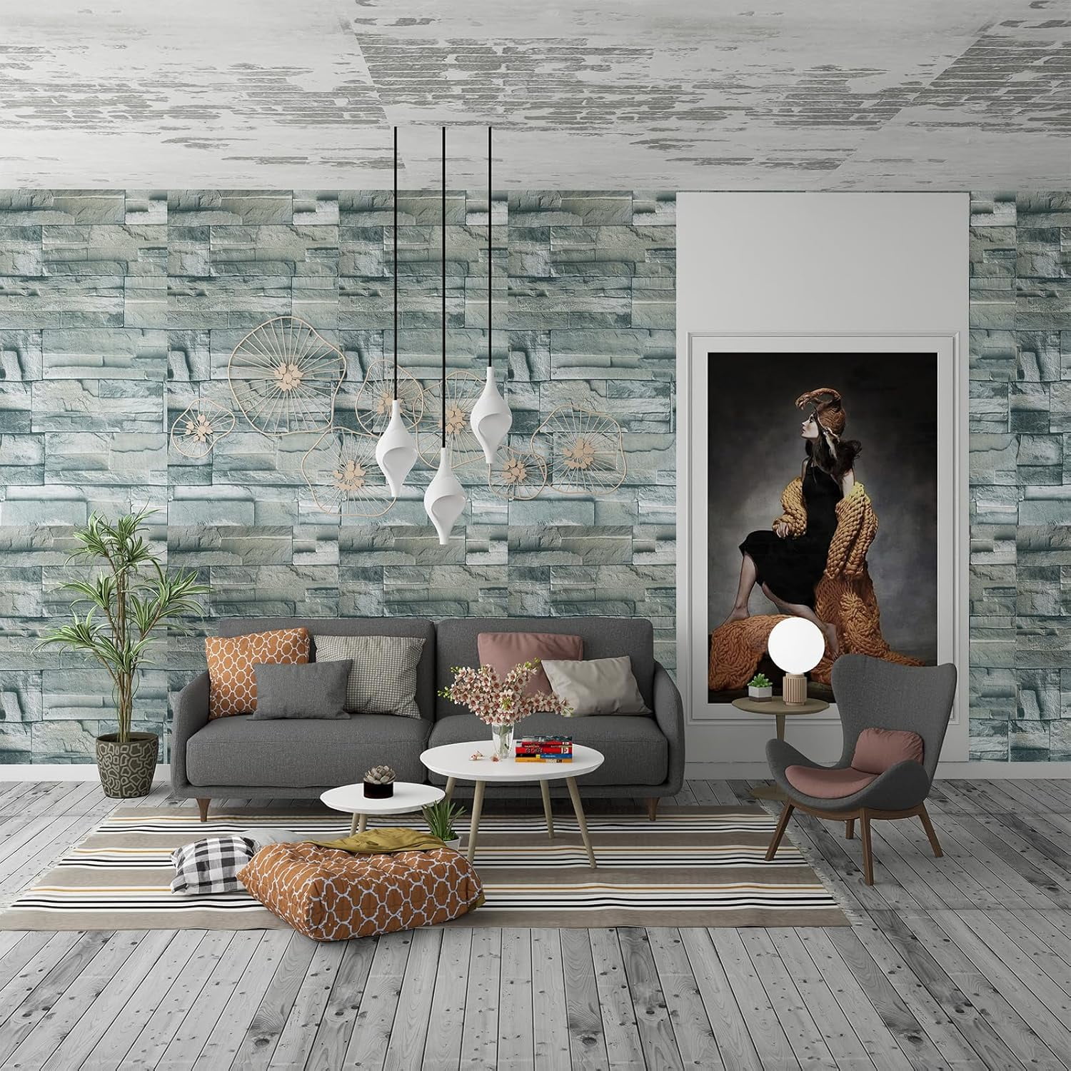 Peel And Stick 3D Vinyl Rustic Stone Wallpaper Contact Paper 16" x 354 ...