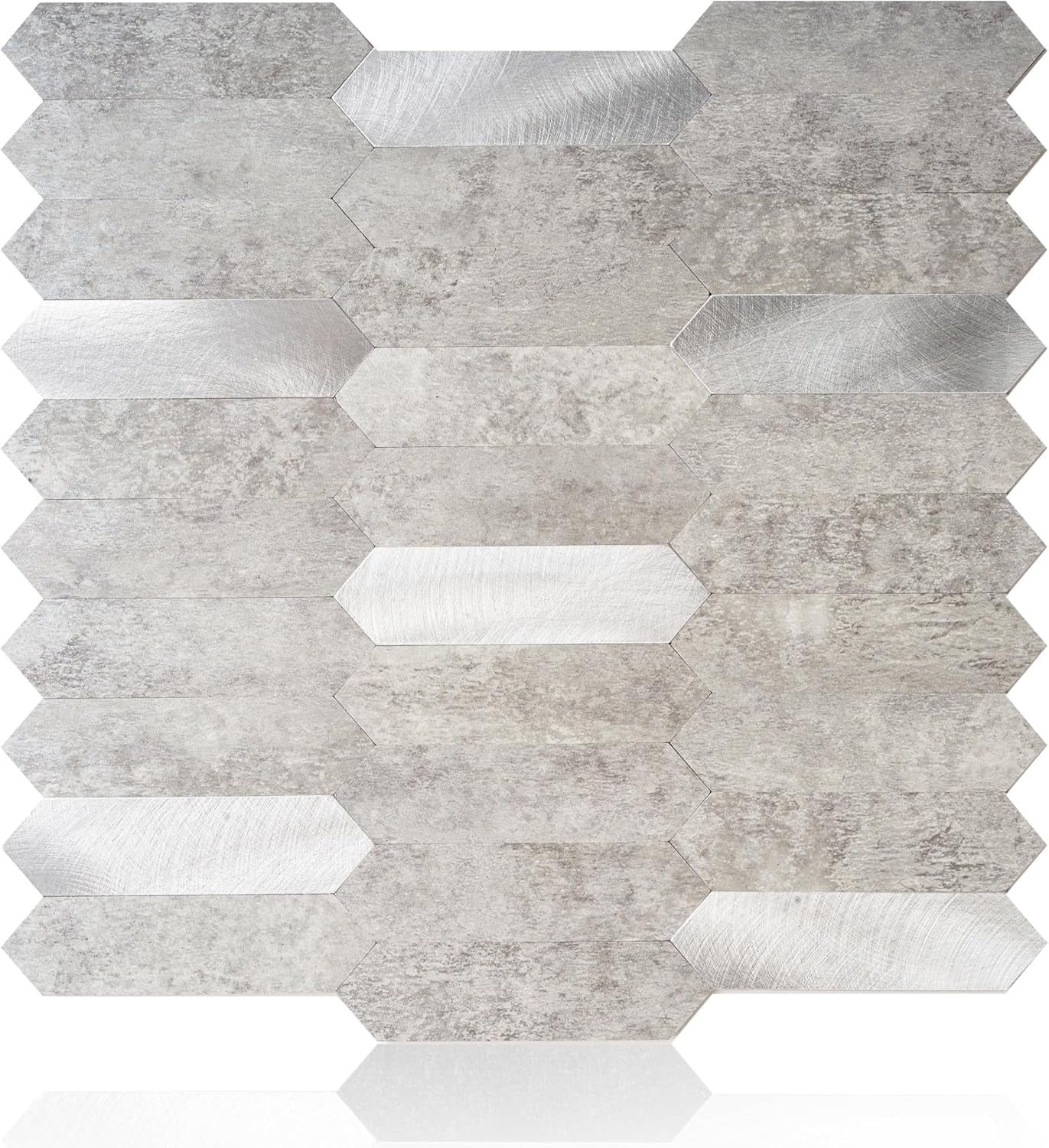 Peel & Stick Backsplash Wall Tile. 10 Gray & Silver Long Hexagon Faux ...