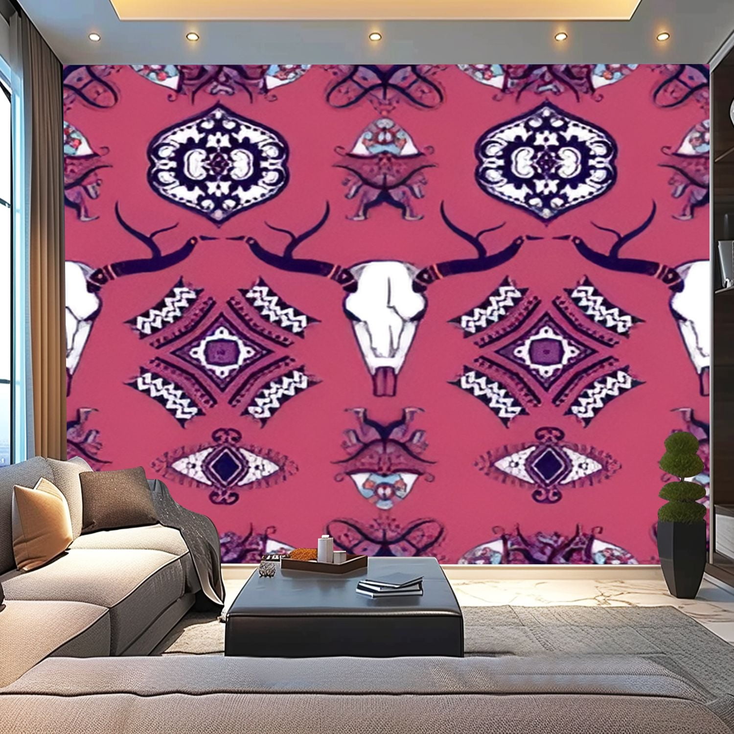 Peel and Stick Canvas Wallpaper Boho seamless pattern wild buffalo ...