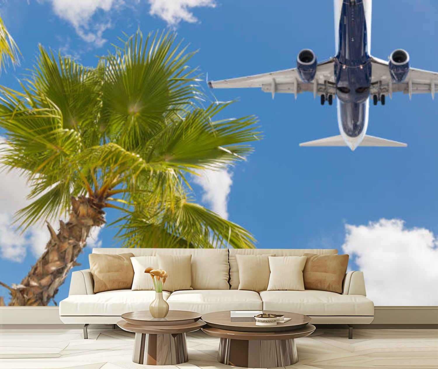 Peel and Stick Canvas Wallpaper Bottom View Passenger Airplane Tropical ...