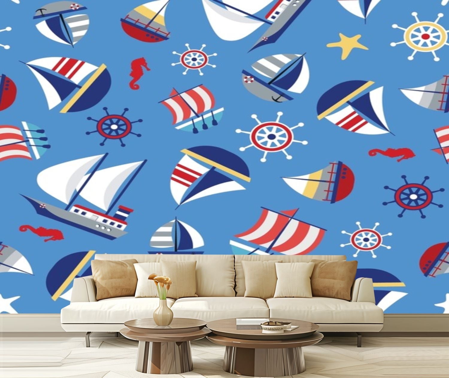 Peel and Stick Canvas Wallpaper Colorful seamless pattern sailing ship ...