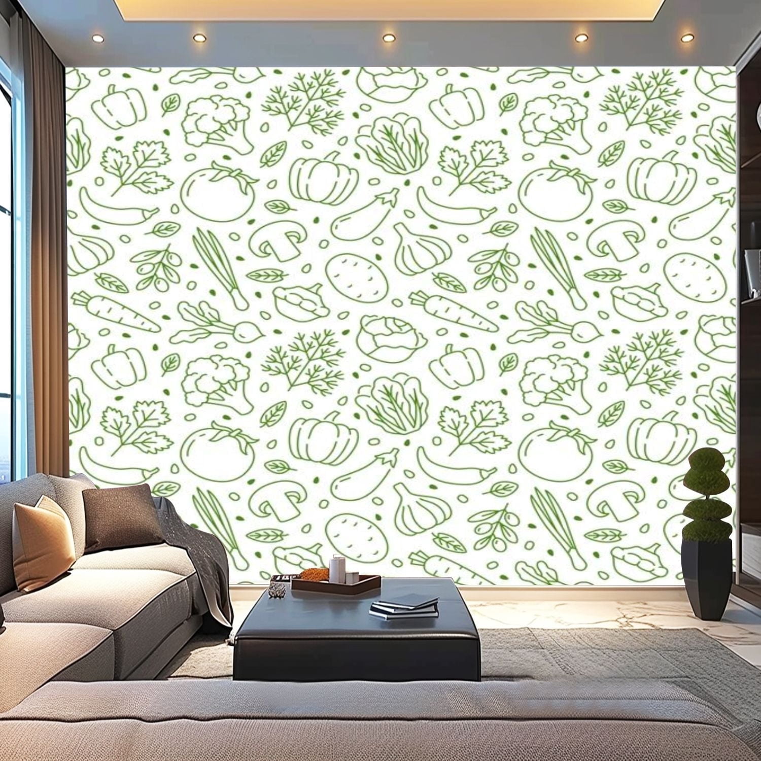 Peel and Stick Canvas Wallpaper Food vegetables seamless pattern ...