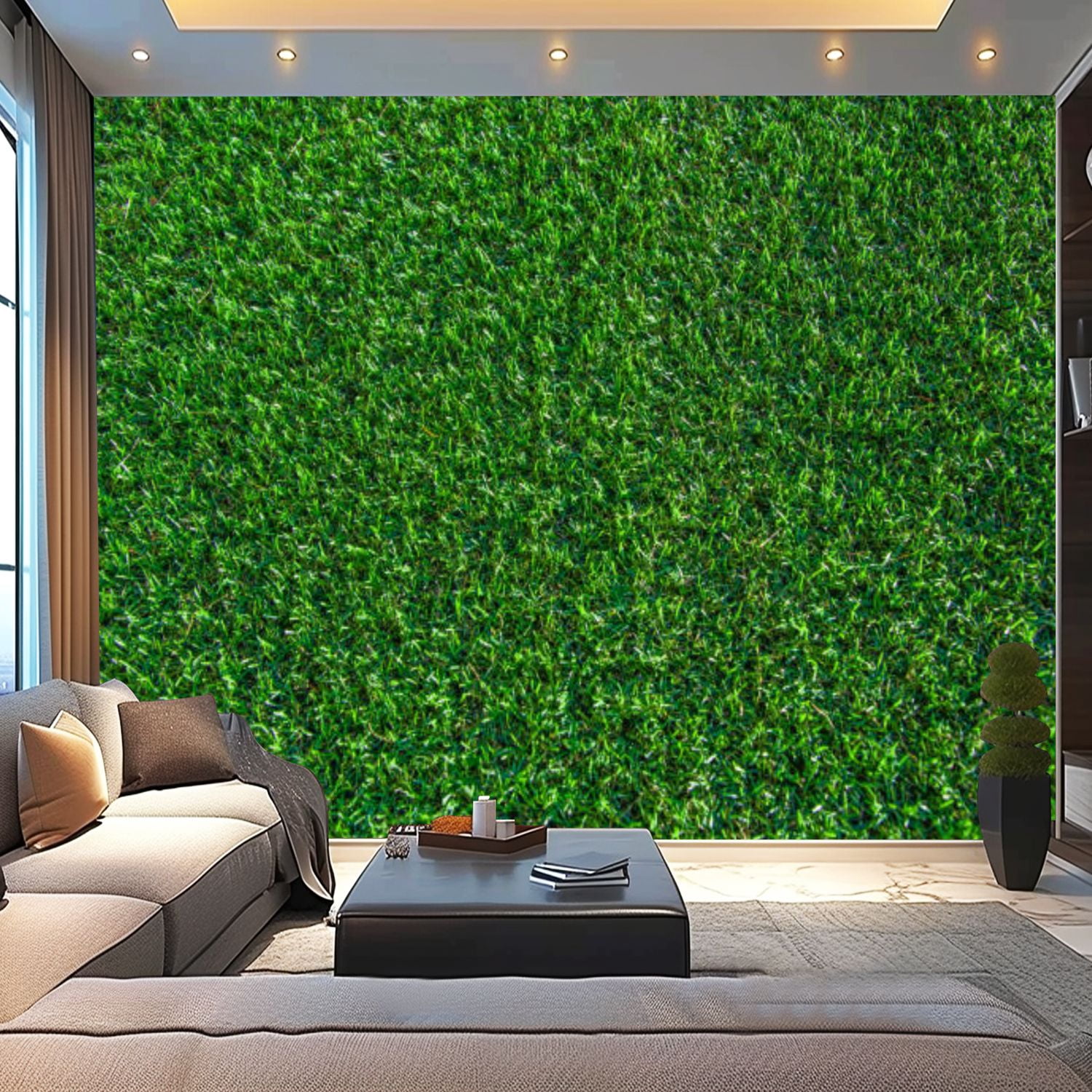 Peel and Stick Canvas Wallpaper Green grass Lawn football field green ...