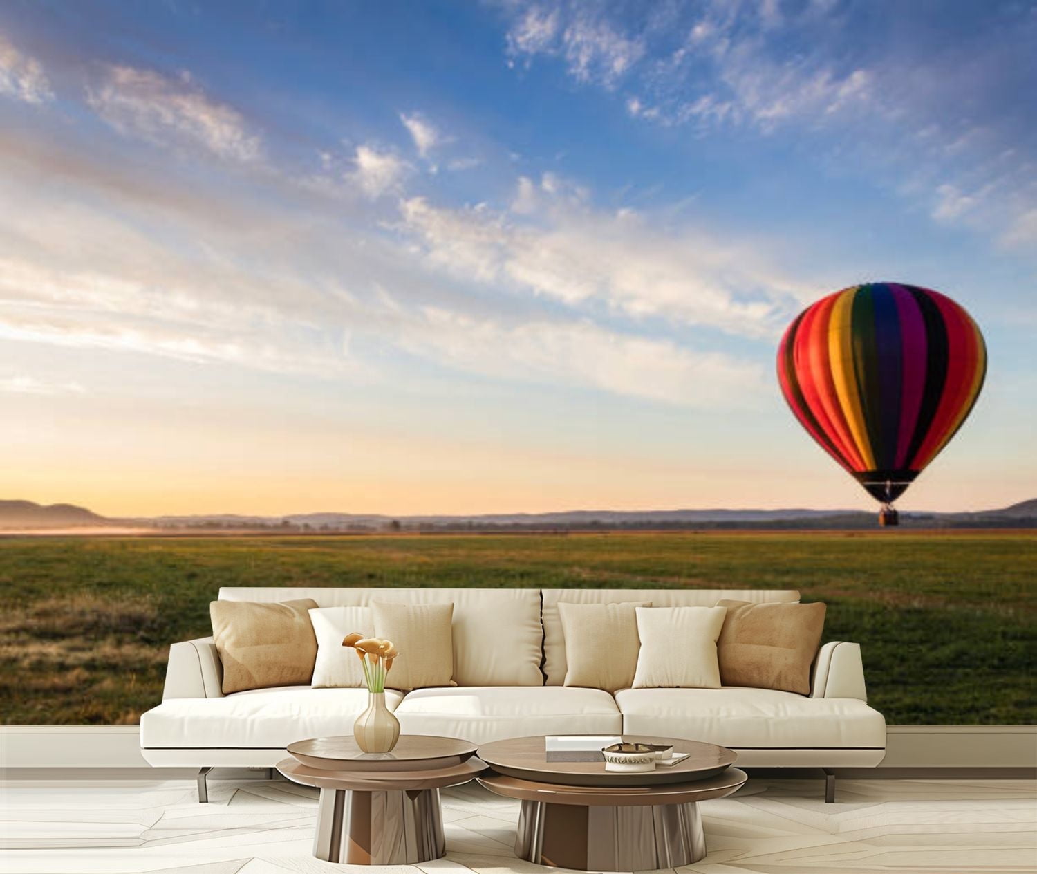 Peel and Stick Canvas Wallpaper Hot Air Balloon colorful rainbow ...