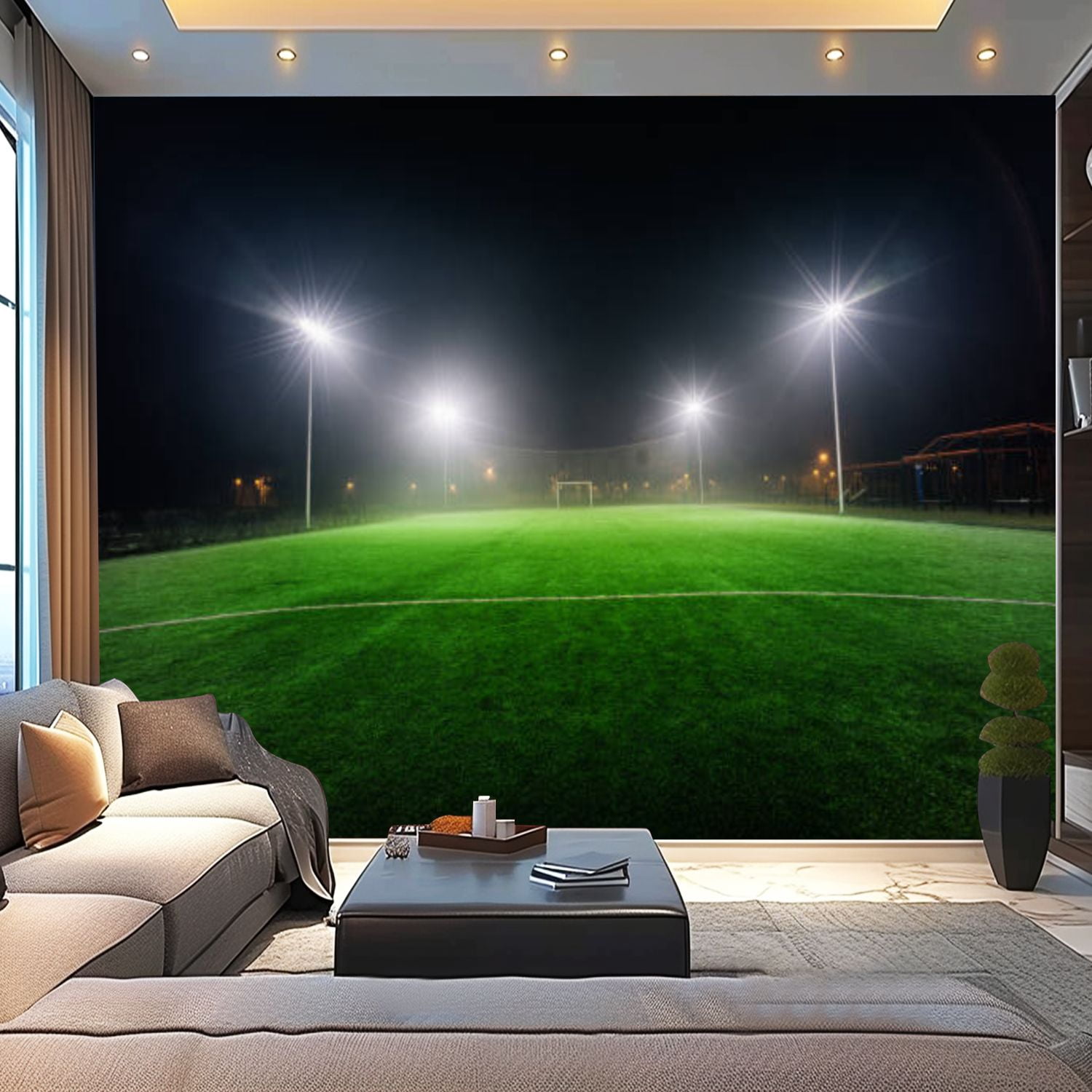 Peel and Stick Canvas Wallpaper Illuminated football green grass ...