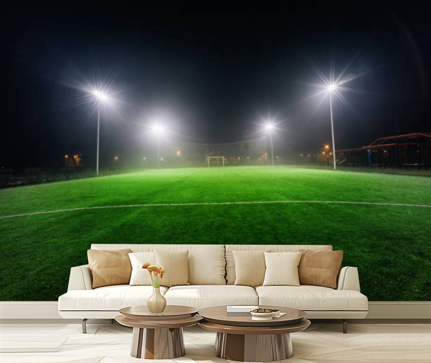 Peel and Stick Canvas Wallpaper Illuminated football green grass ...