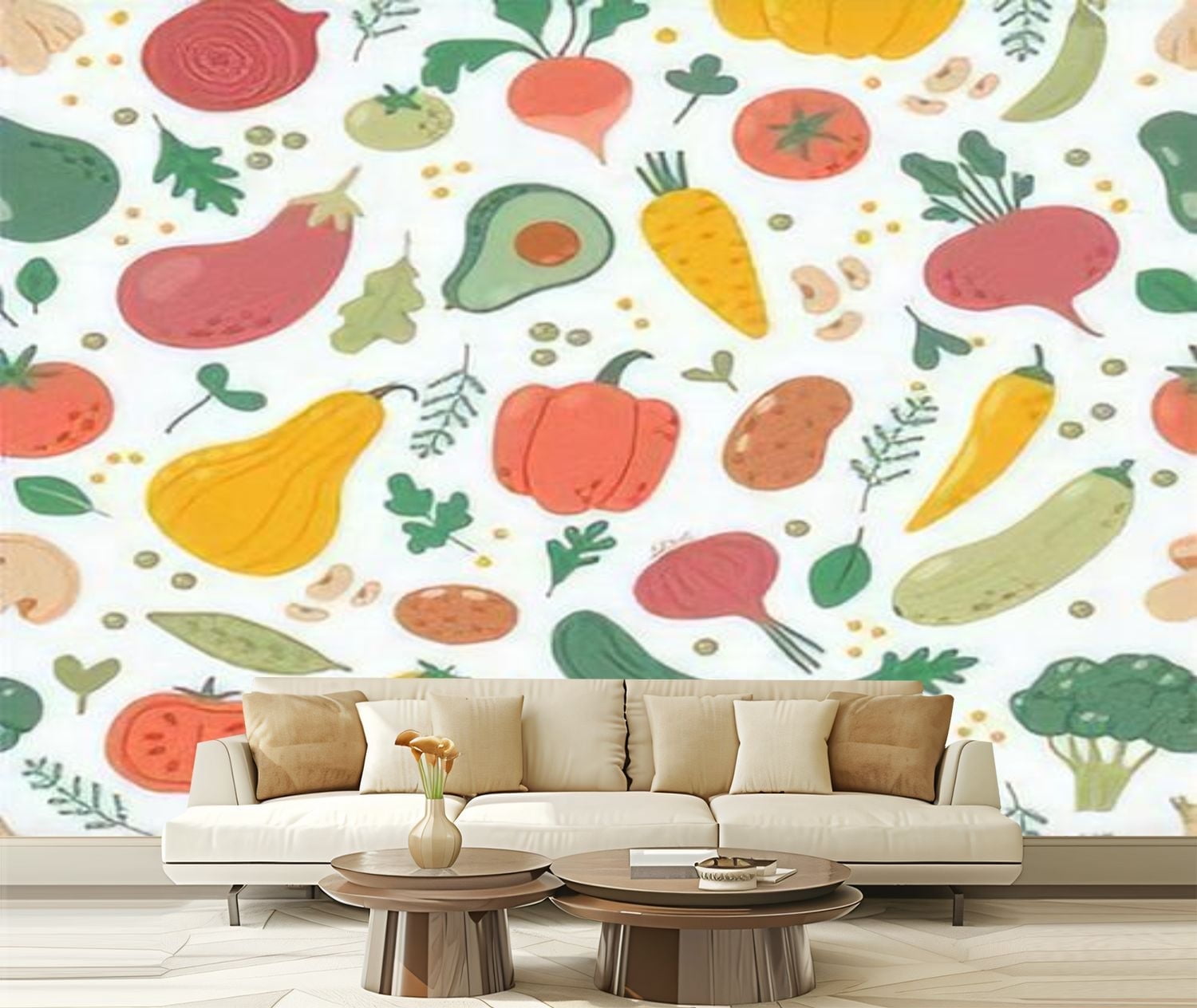 Peel and Stick Canvas Wallpaper Natural vegetables seamless pattern ...