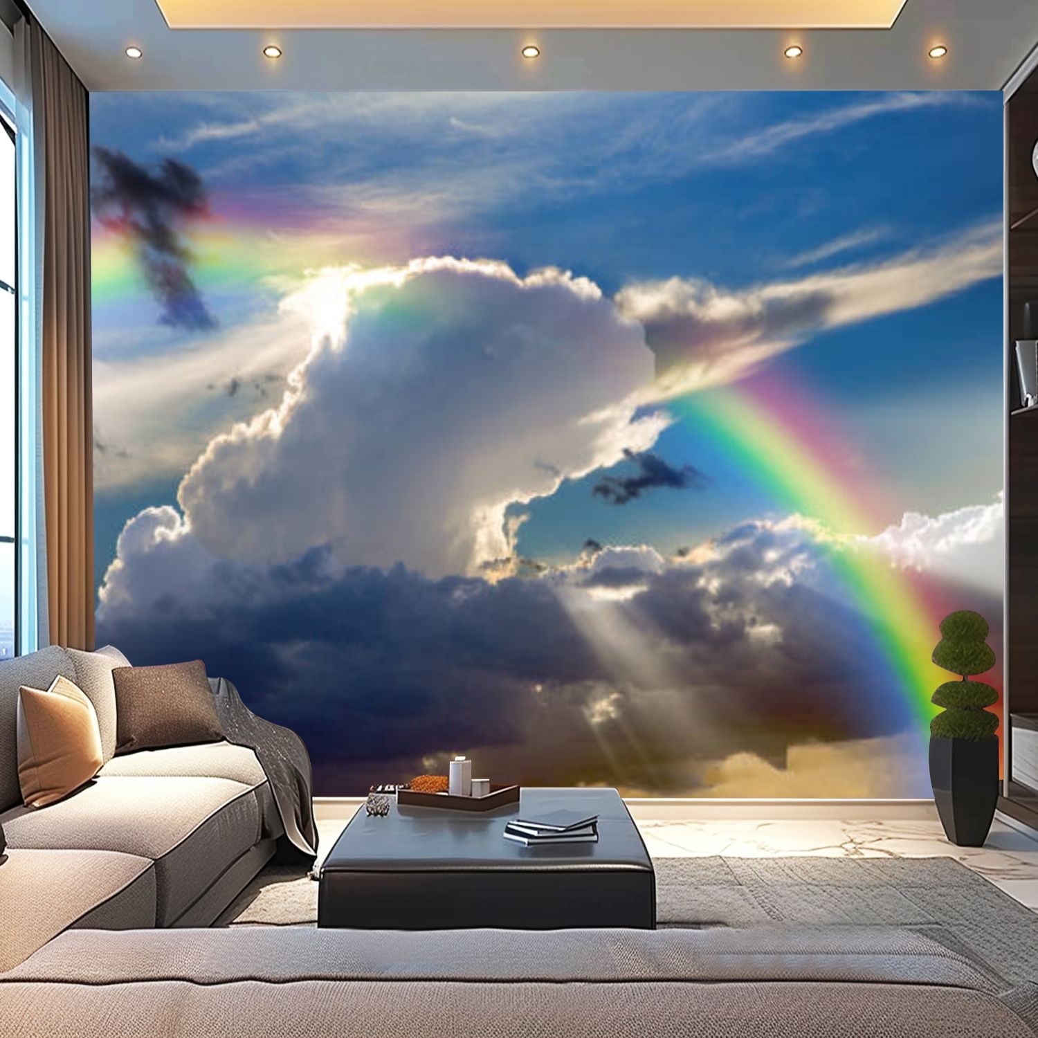 Peel and Stick Canvas Wallpaper Rays sun breaking stormy sky forming ...