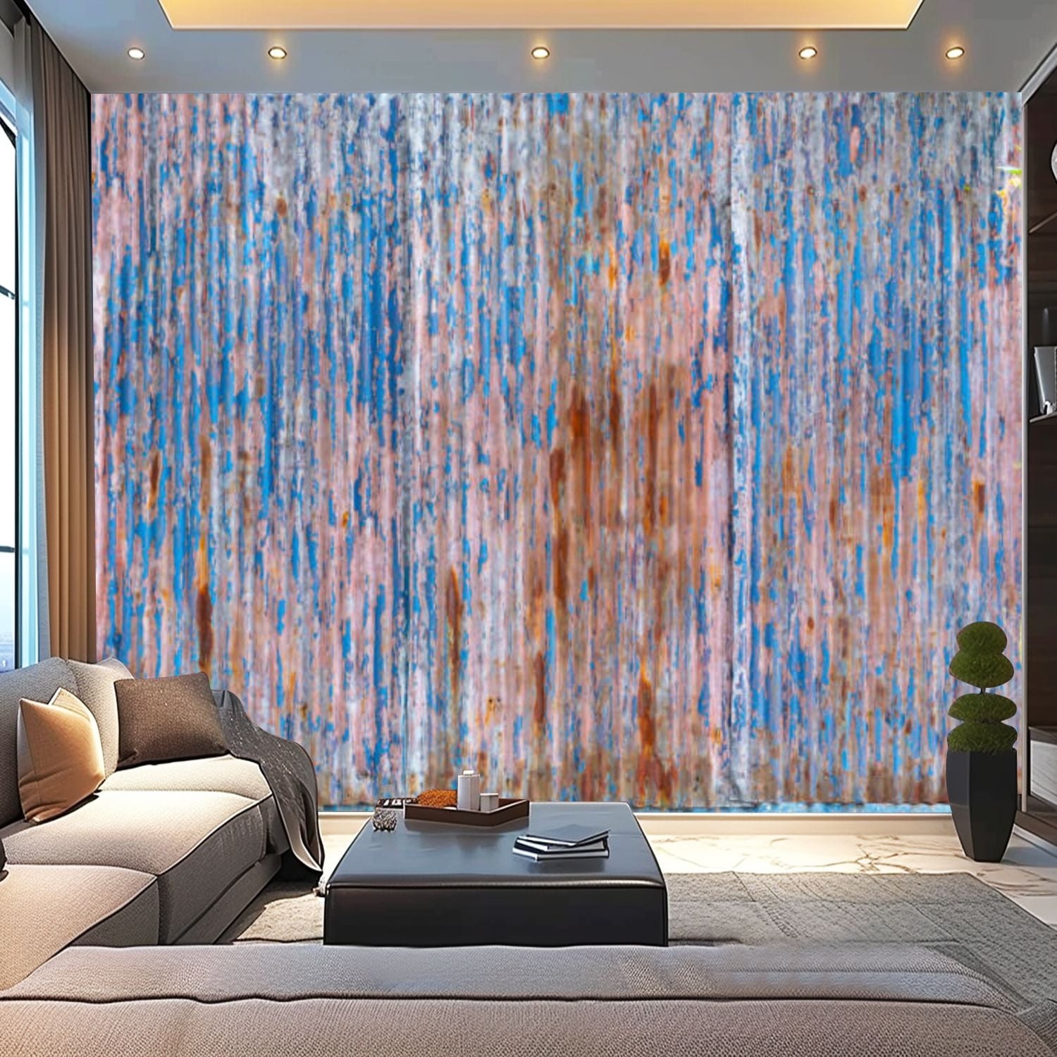 Peel and Stick Canvas Wallpaper Rusted galvanized blue iron plate Old ...