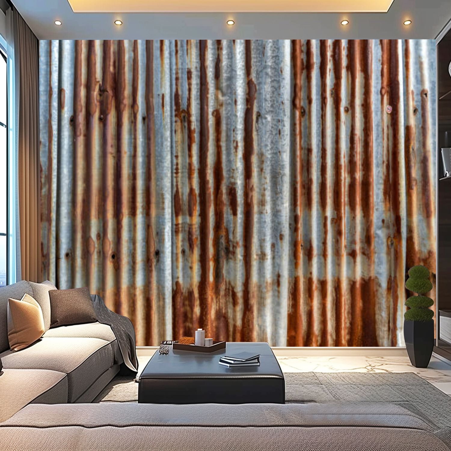 Peel and Stick Canvas Wallpaper Rusted galvanized iron plate red stain ...