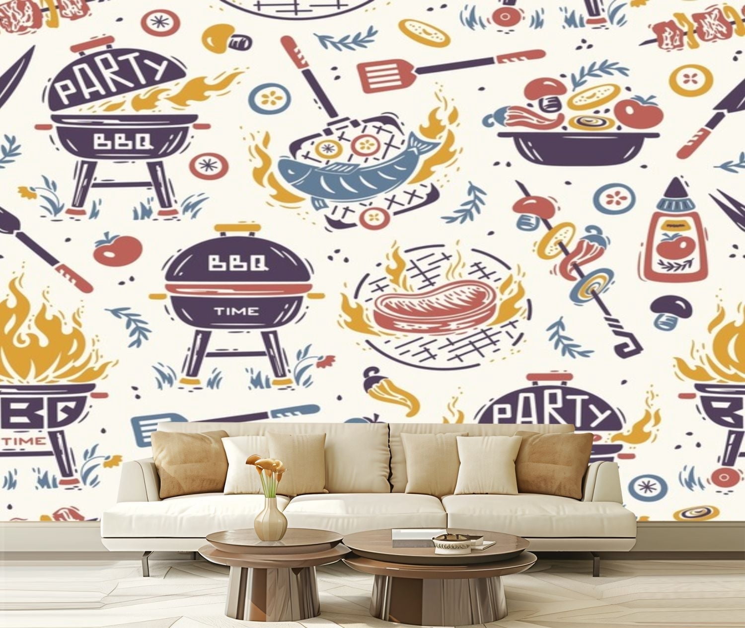 Peel and Stick Canvas Wallpaper Seamless Food Pattern Portable Grill ...