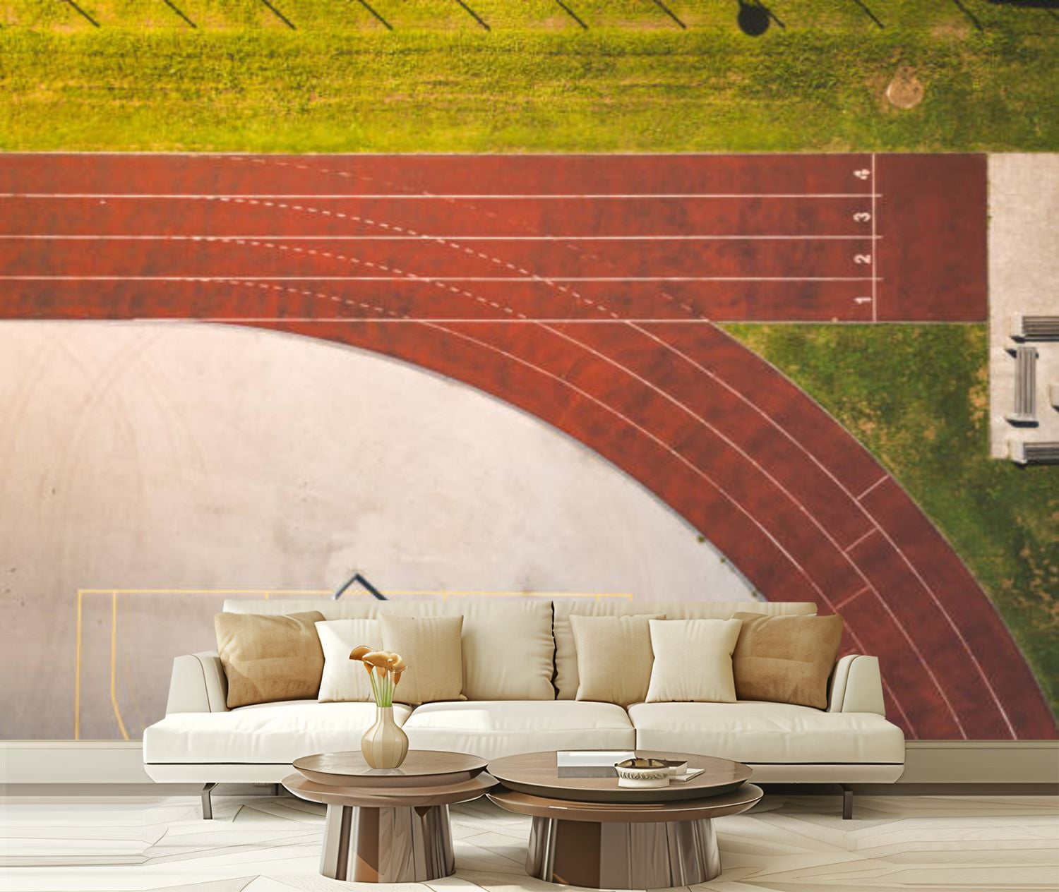 Peel and Stick Canvas Wallpaper Top view numbered running tracks sports ...