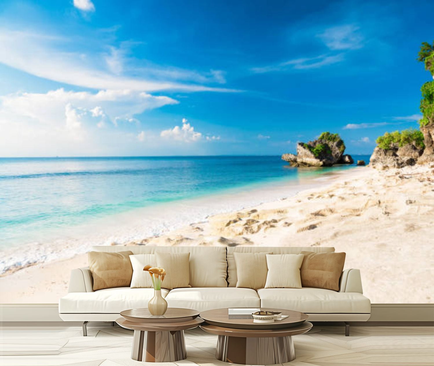 Peel and Stick Canvas Wallpaper Tropical beach blue ocean blue sky ...