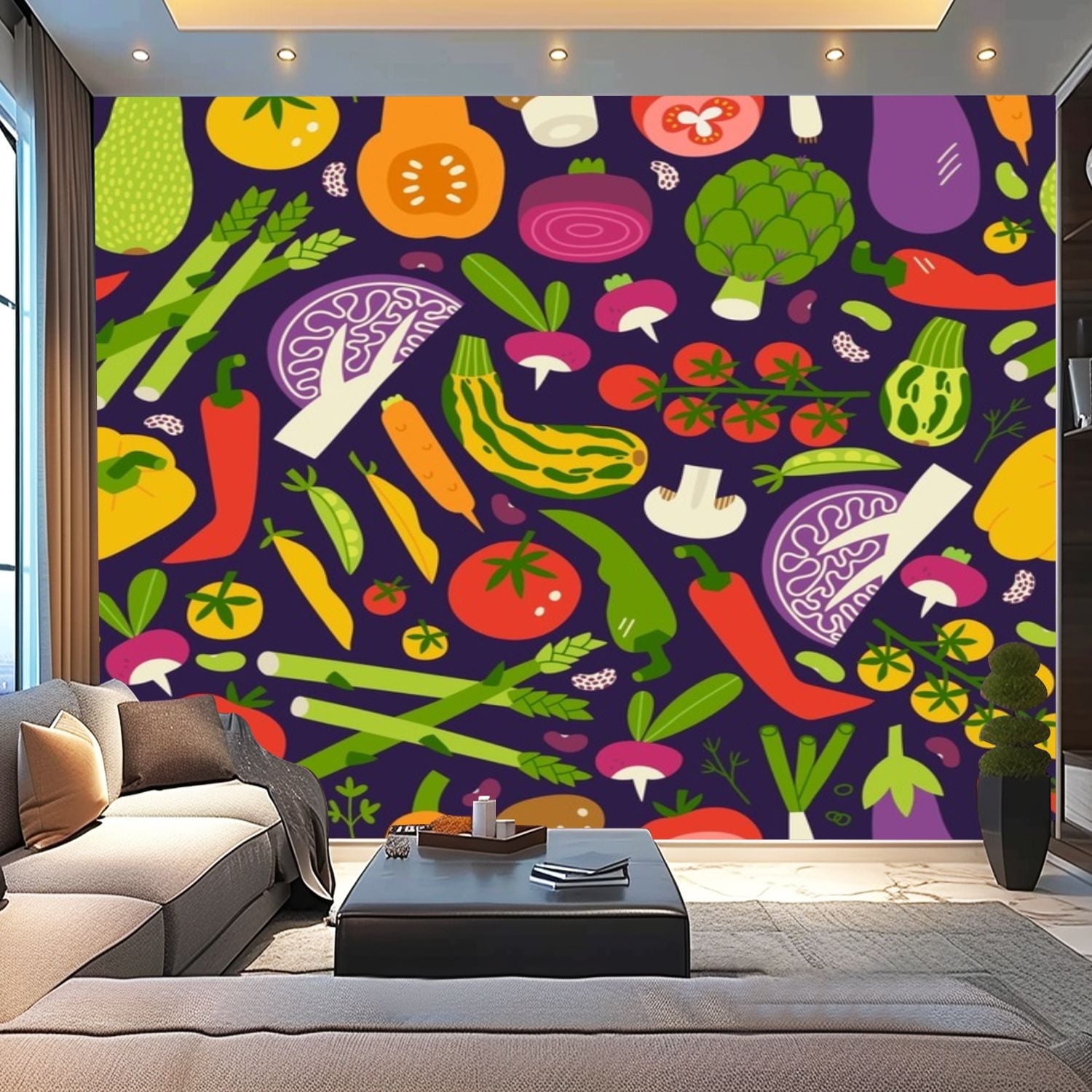 Peel and Stick Canvas Wallpaper Vegetable seamless pattern Fresh ...