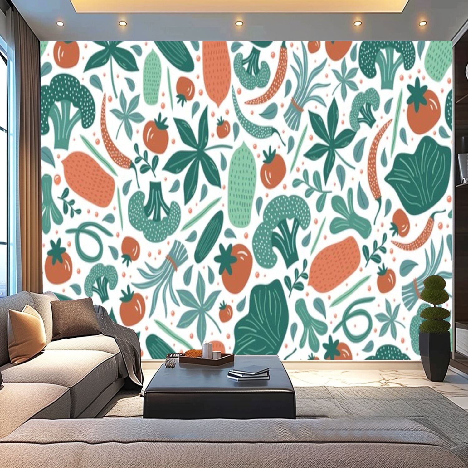 Peel and Stick Canvas Wallpaper Vegetable seamless pattern cute hand ...