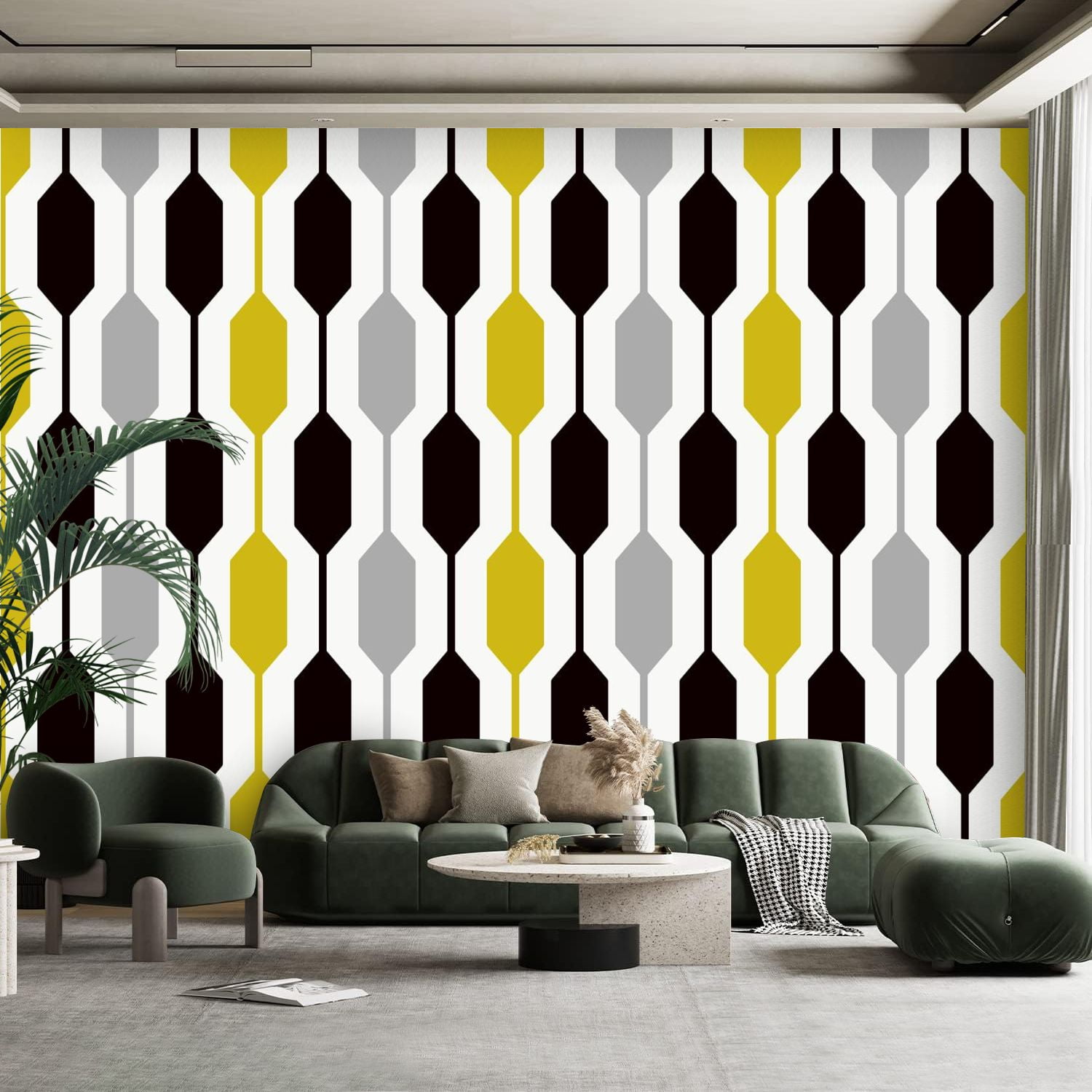 Peel and Stick Canvas Wallpaper Wall Mural 1960s Pattern Stylish Mid ...