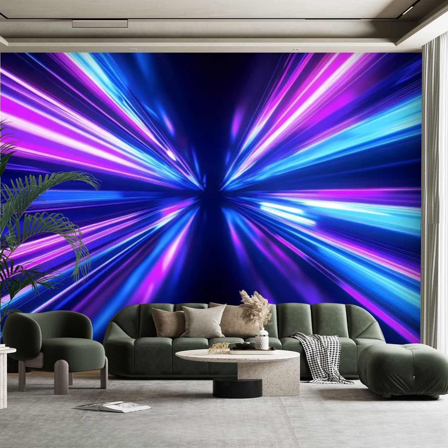 Peel and Stick Canvas Wallpaper Wall Mural 3D Render Blue Pink Violet ...