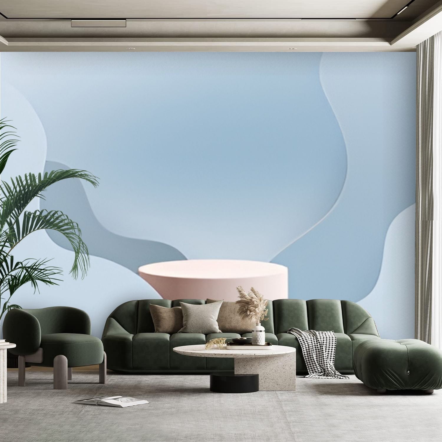 Peel and Stick Canvas Wallpaper Wall Mural 3d blue render marble podium ...