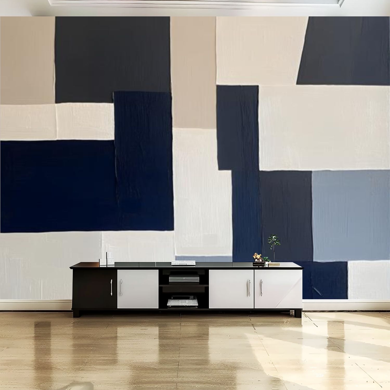 Peel and Stick Canvas Wallpaper Wall Mural Abstract Modern Blue ...