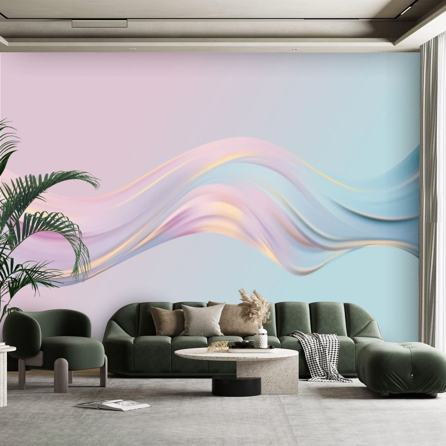 Peel and Stick Canvas Wallpaper Wall Mural Abstract blue pink swirl ...