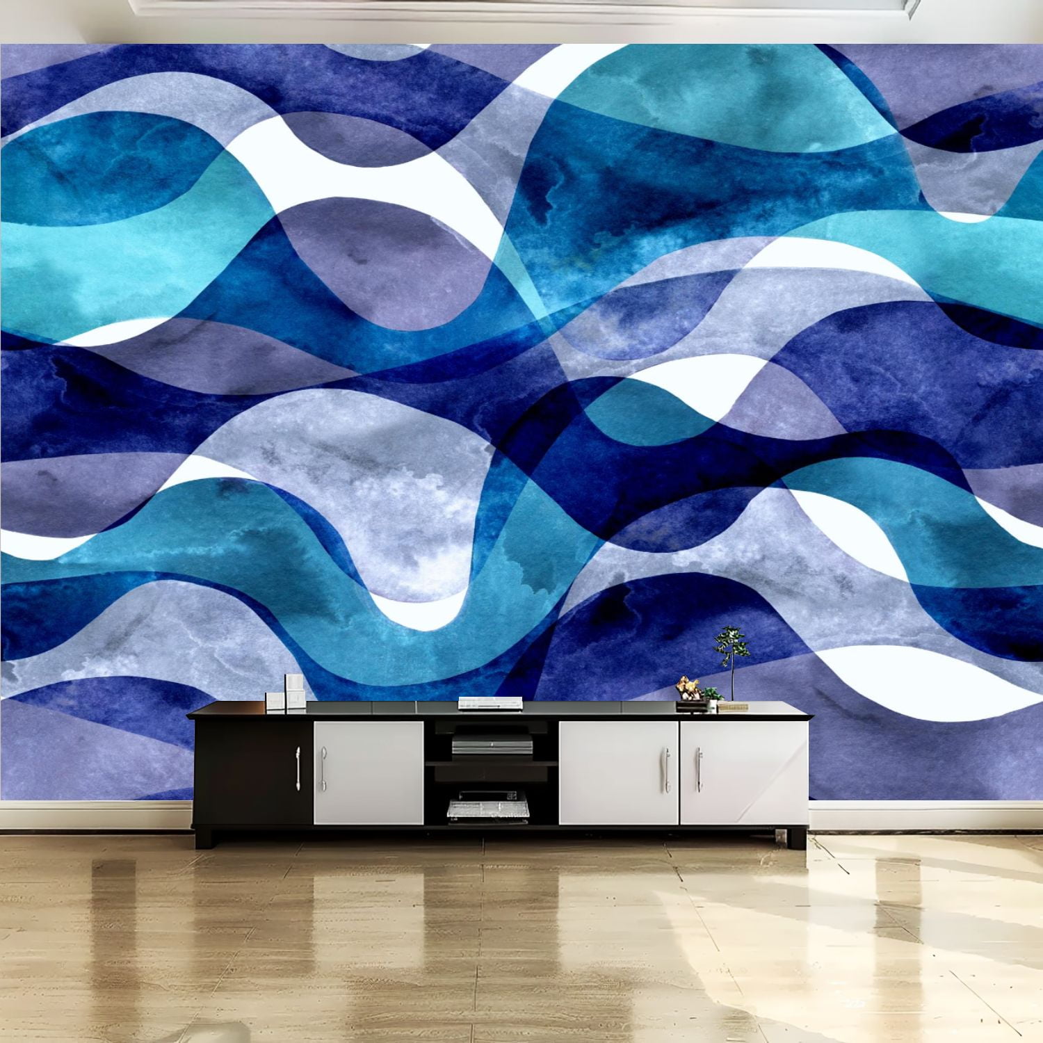 Peel and Stick Canvas Wallpaper Wall Mural Abstract ocean waves Ombre ...