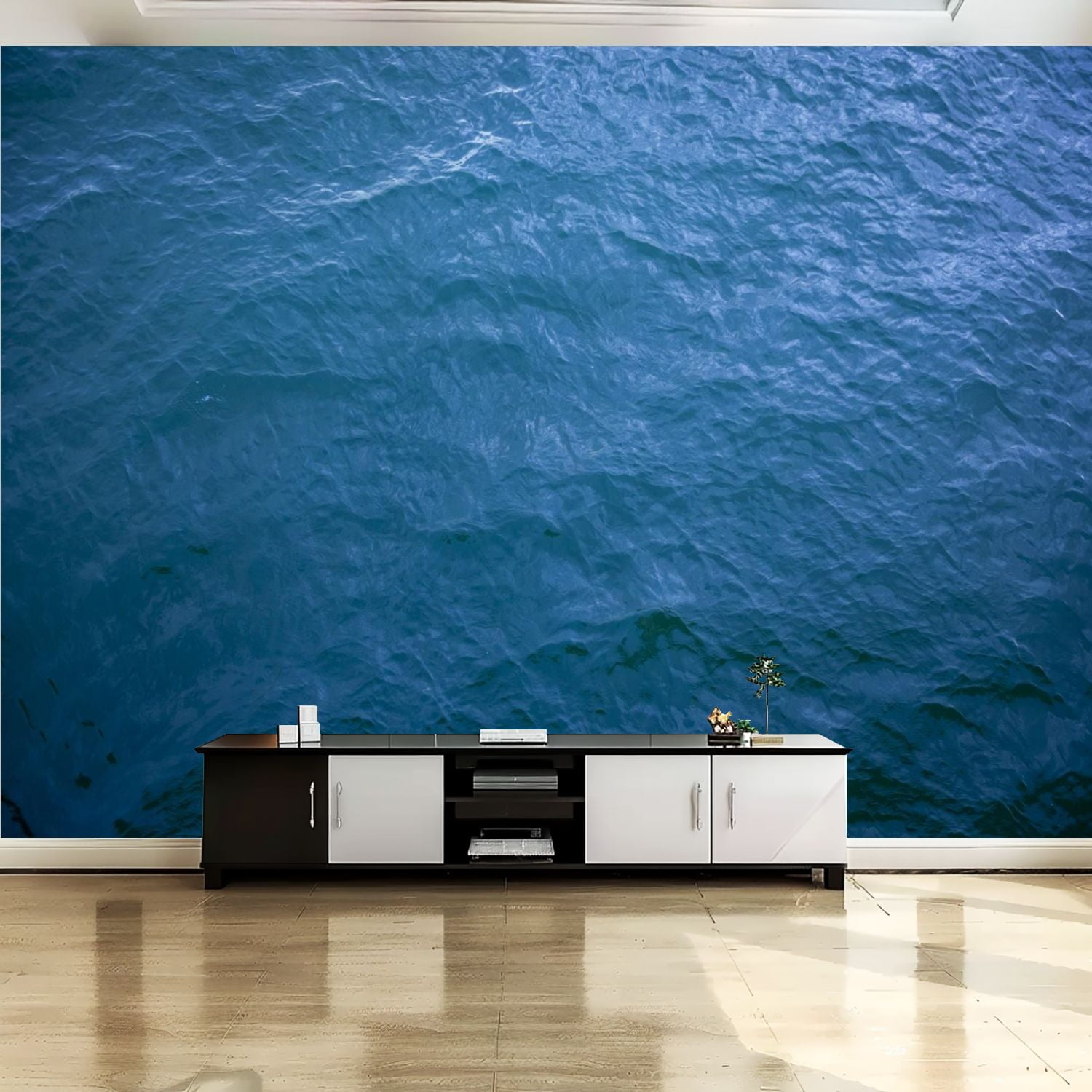 Peel and Stick Canvas Wallpaper Wall Mural Aerial view ripple sea waves Blue sea texture waves ...