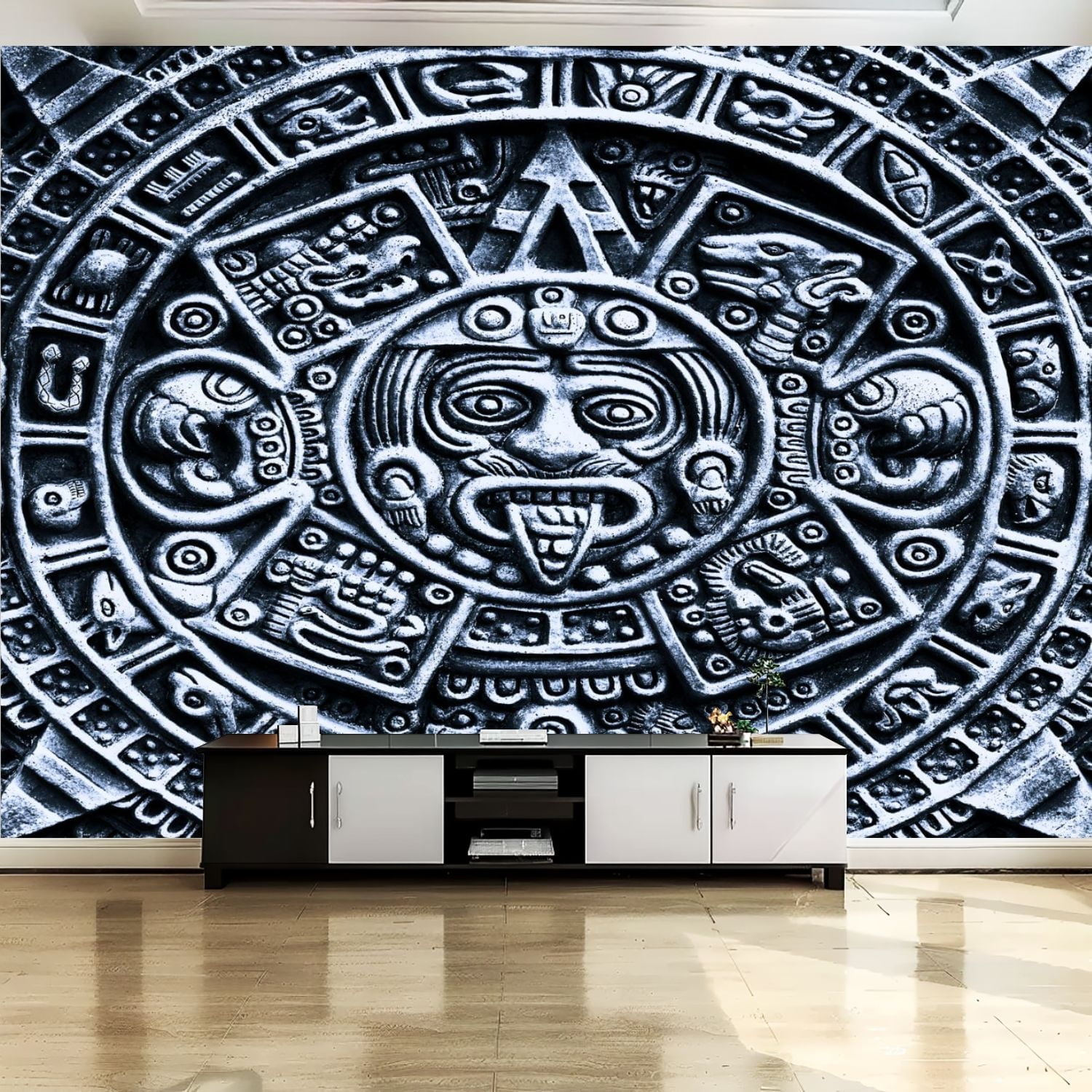 Peel and Stick Canvas Wallpaper Wall Mural Ancient Aztec calendar Stone ...