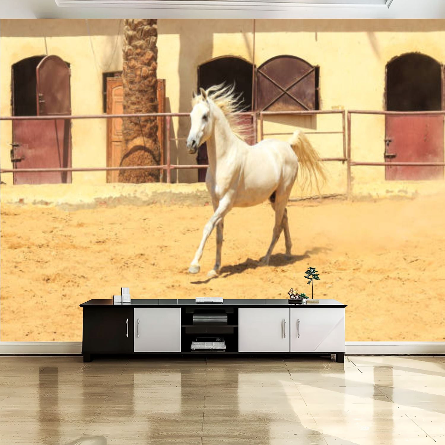 Peel and Stick Canvas Wallpaper Wall Mural Arabian Horse sandy ranch ...