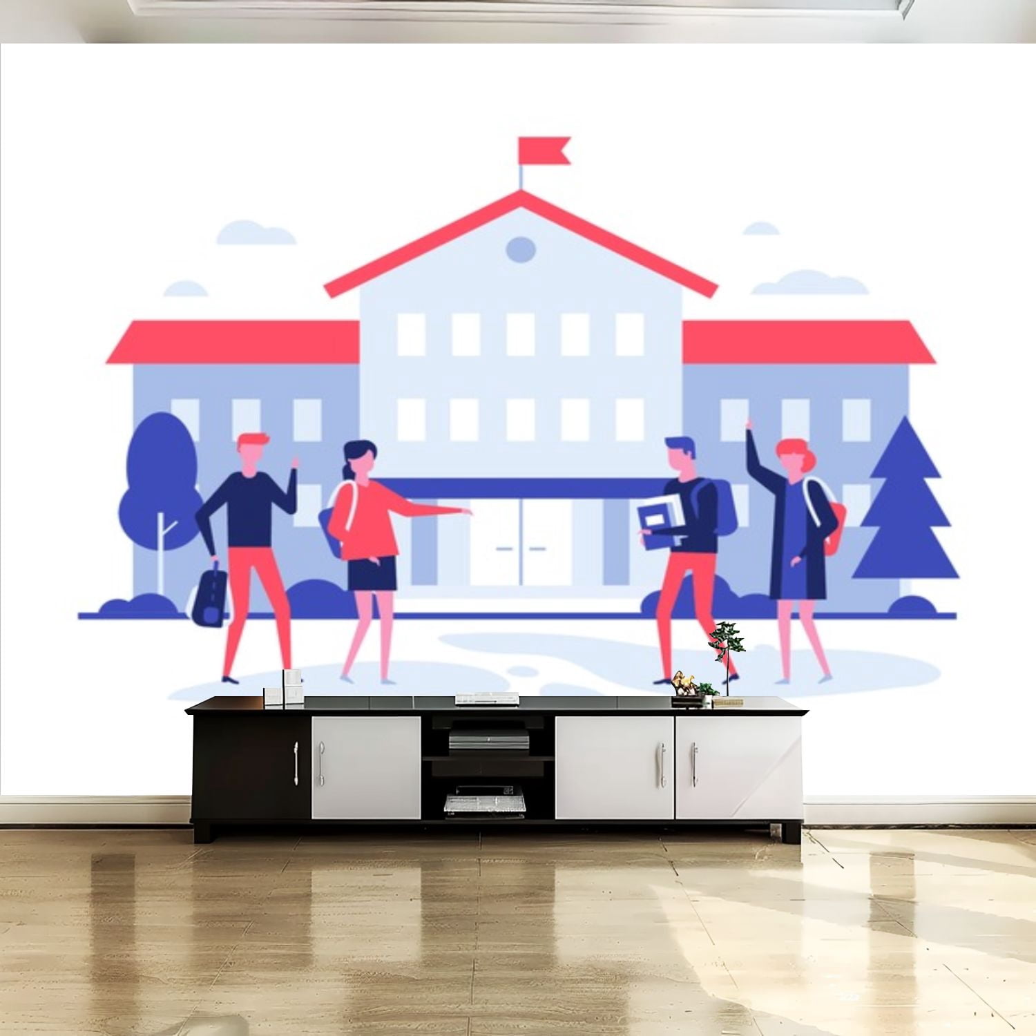 Peel and Stick Canvas Wallpaper Wall Mural Back to school flat design ...