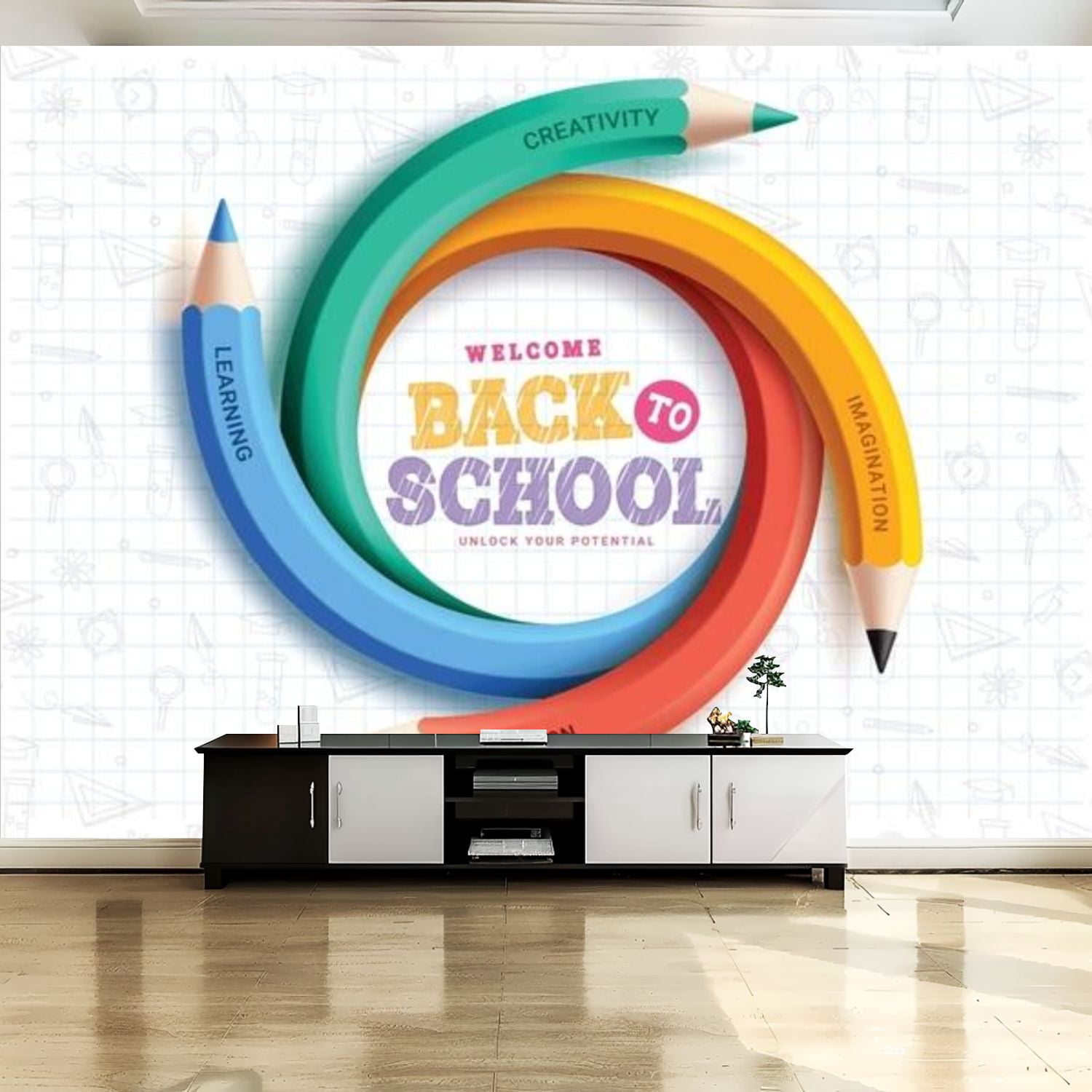 Peel and Stick Canvas Wallpaper Wall Mural Back to school pencil design ...