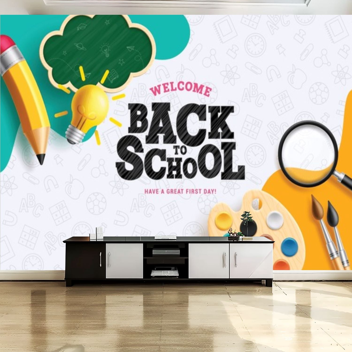 Peel and Stick Canvas Wallpaper Wall Mural Back to school text design ...