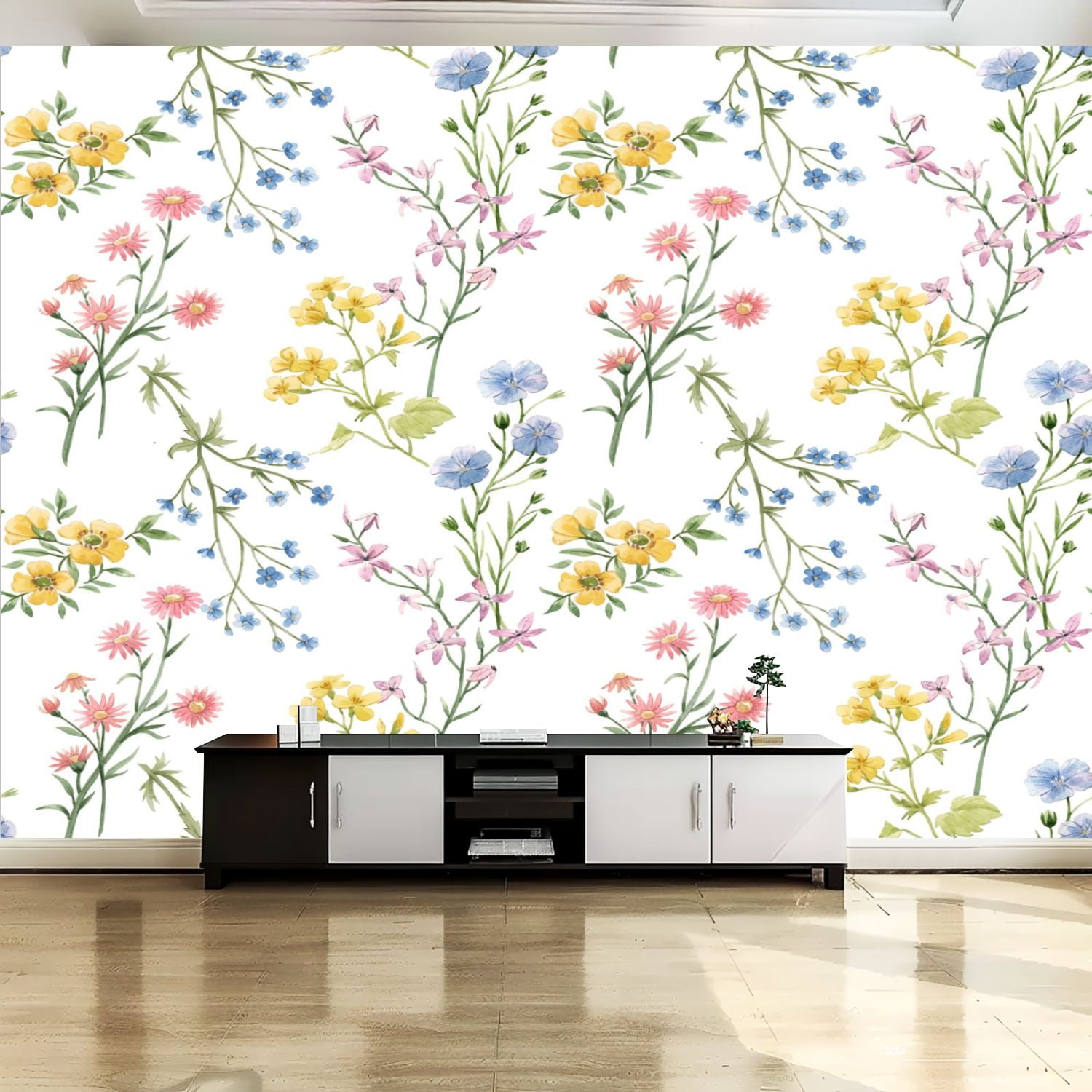 Peel and Stick Canvas Wallpaper Wall Mural Beautiful seamless floral ...