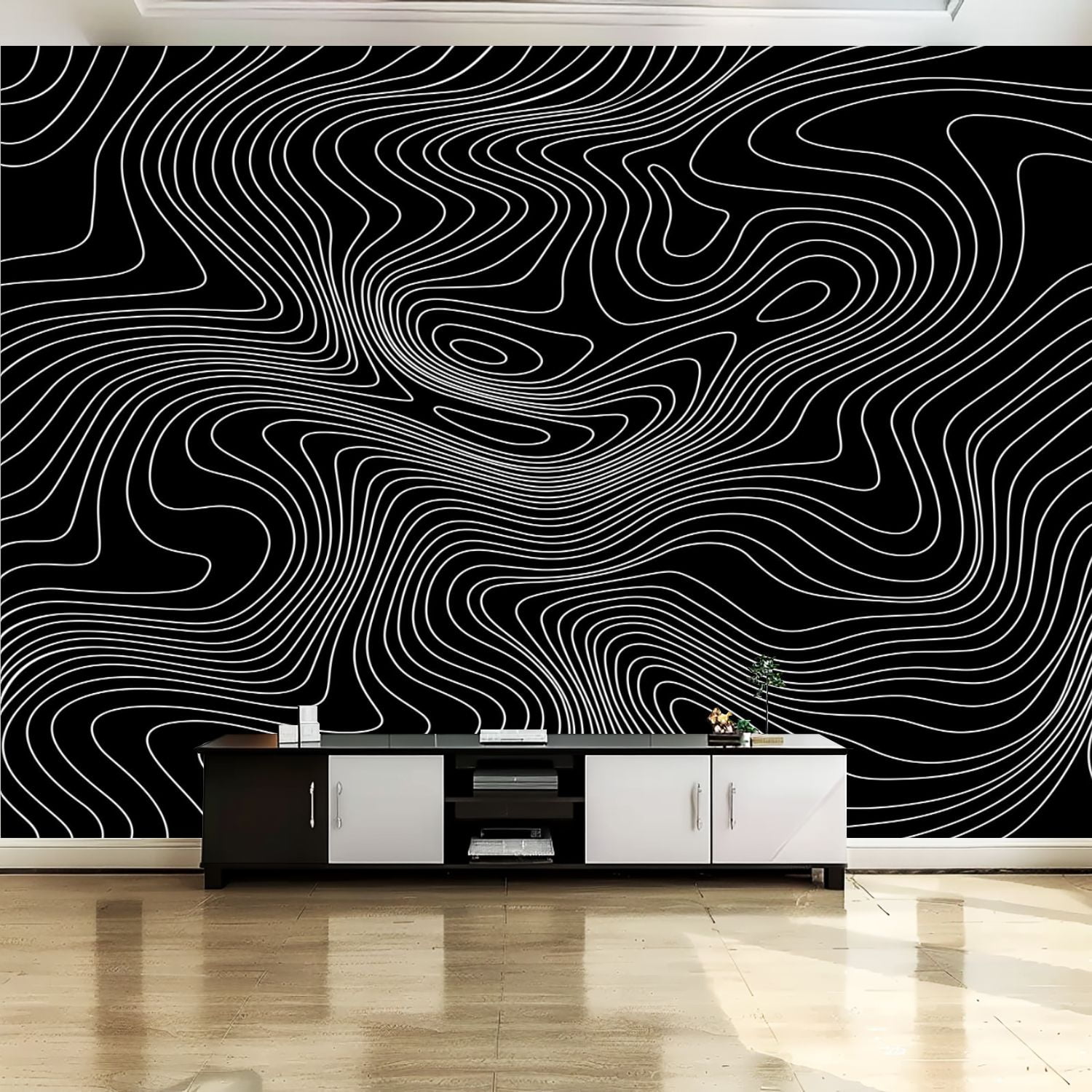 Peel and Stick Canvas Wallpaper Wall Mural Black Abstract Weather Map ...