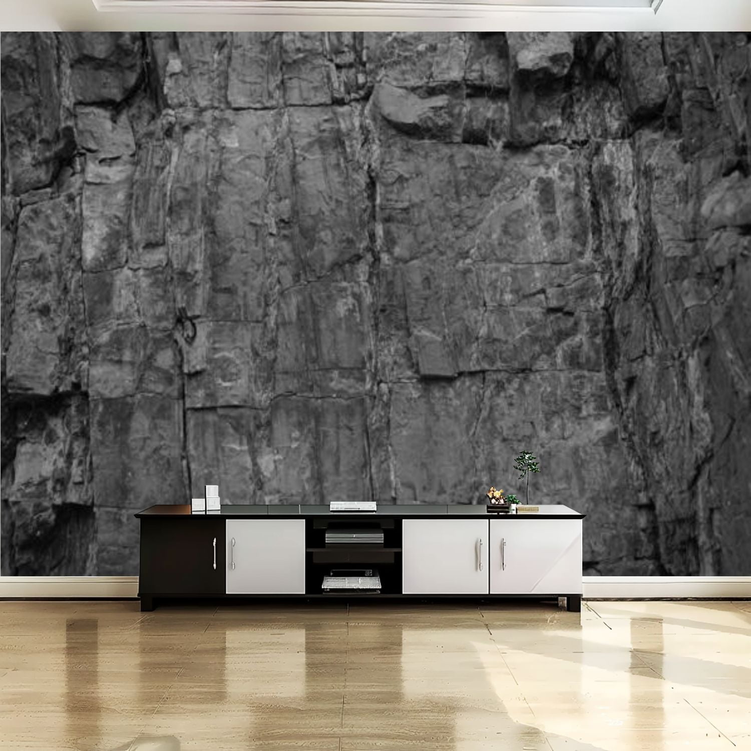 Peel and Stick Canvas Wallpaper Wall Mural Black rock texture ...