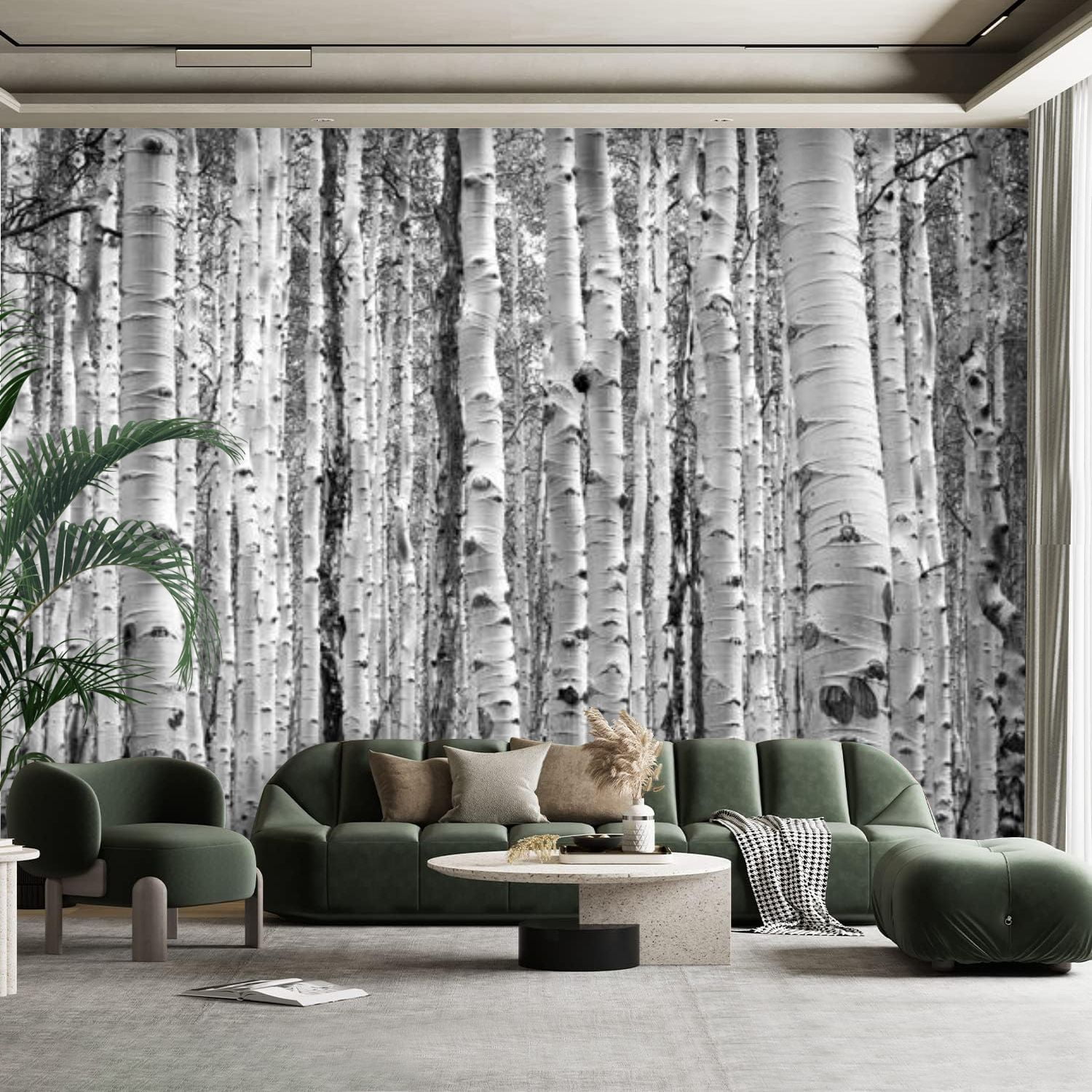 Peel and Stick Canvas Wallpaper Wall Mural Black white aspen trees make ...