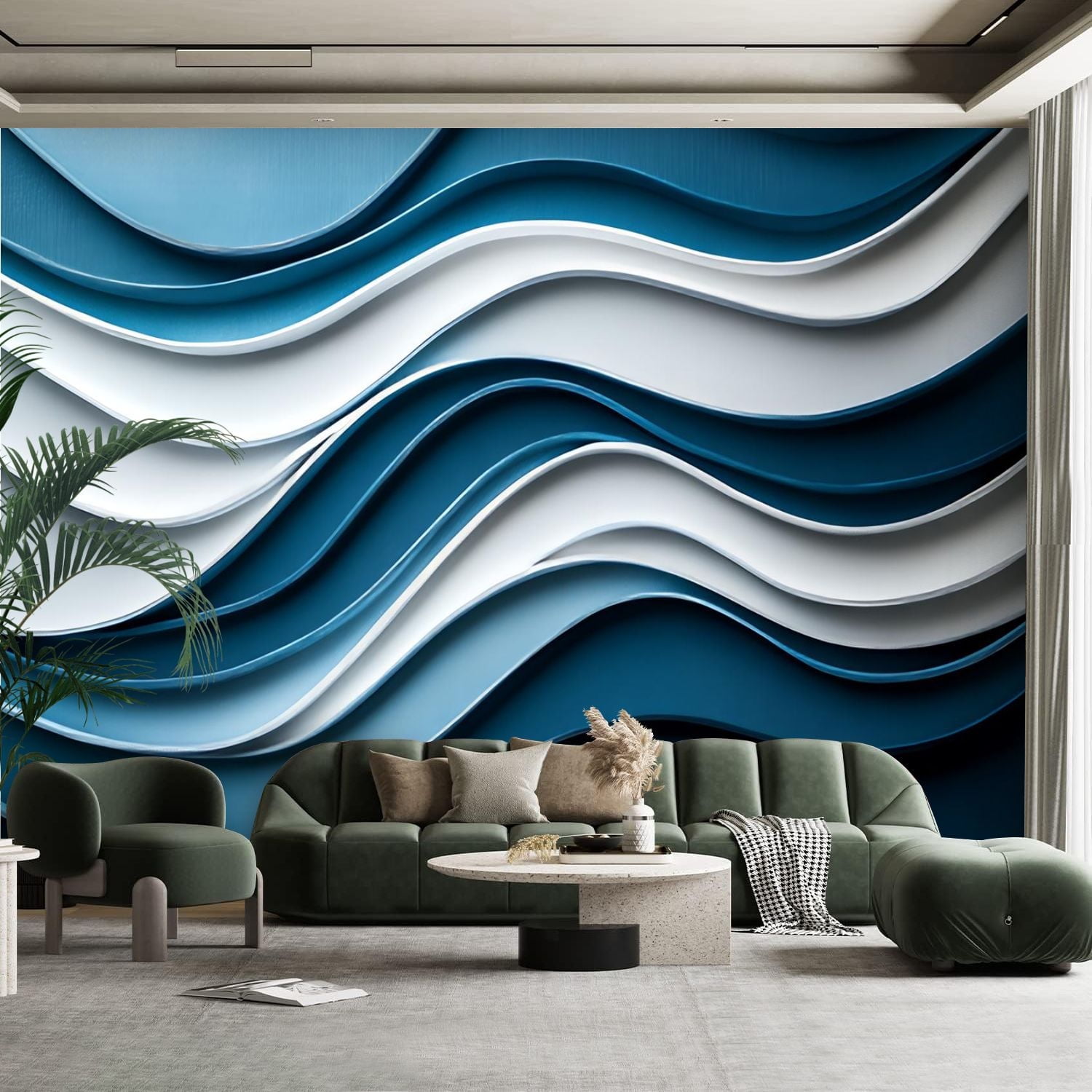 Peel and Stick Canvas Wallpaper Wall Mural Blue White Stripe Decorative ...